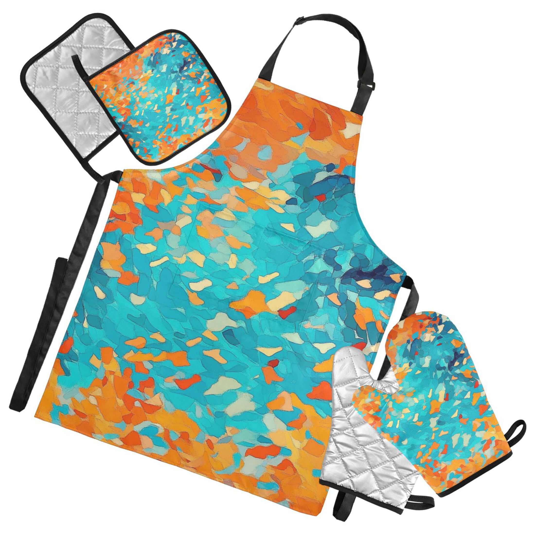 Orange and Blue Vibrant Vector Illustration Oven Mitts and Pot Holders ...