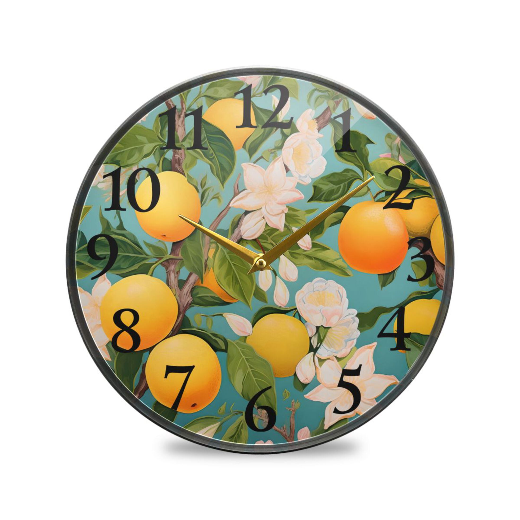 Orange and Flowers Wall Clocks Battery Operated 9.5 Inch Round Clock ...