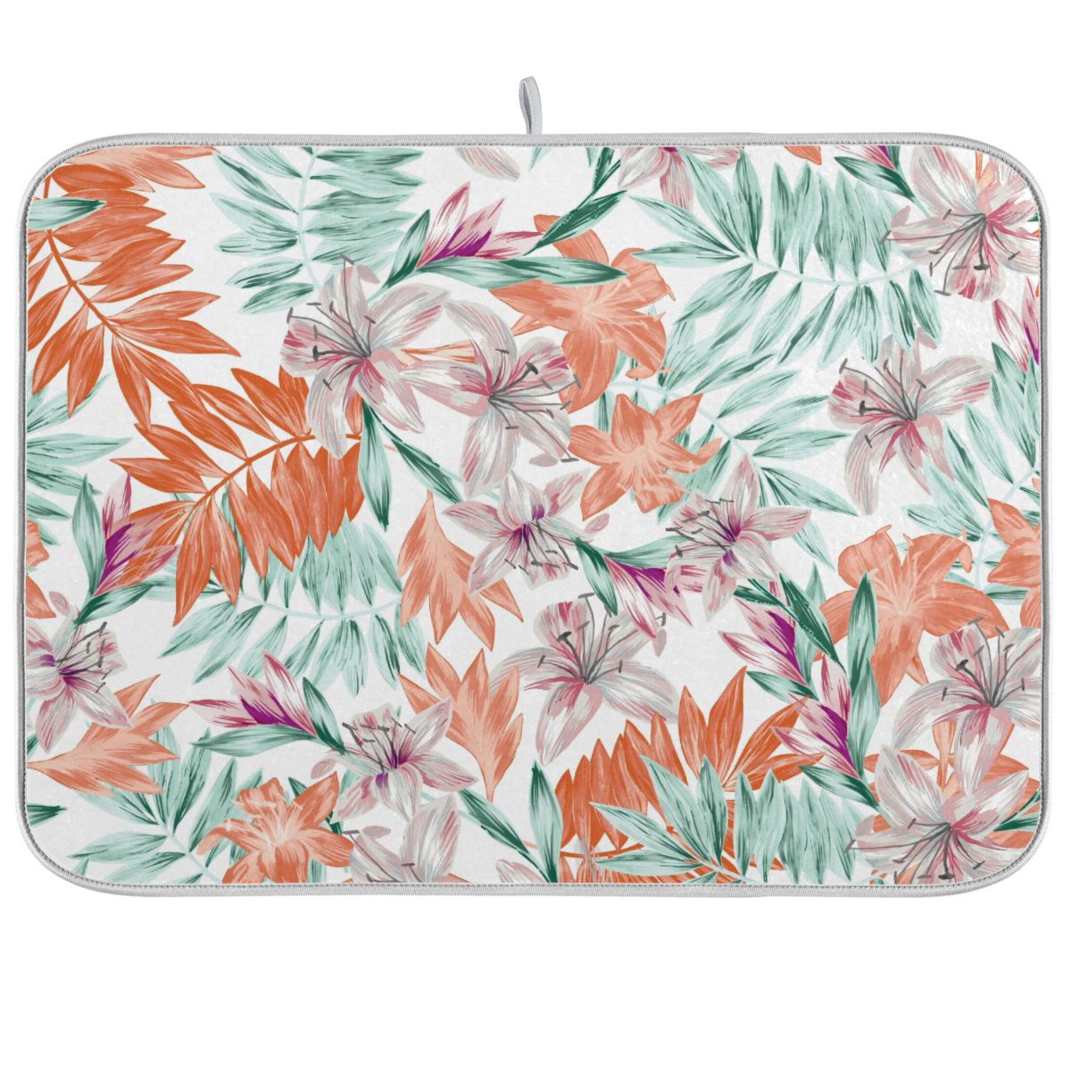 Orange and Green Leaves Dish Drying Mat Microfiber Kitchen Mats Large ...