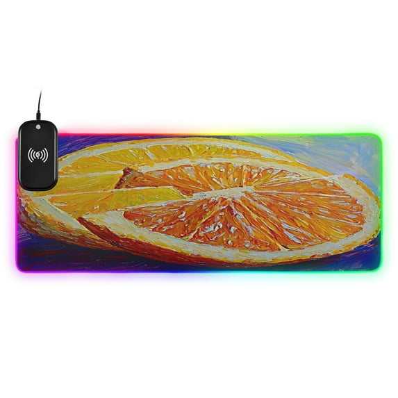 Orange and Lemon Large RGB Gaming Mouse Pad with Fast Wireless Charging ...