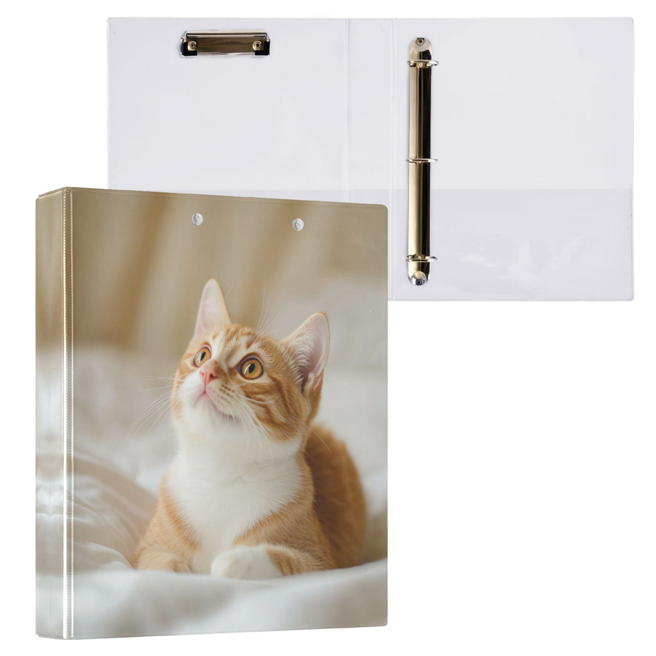 Orange and White Cat 3 Ring Hardcover Binders 1.5in Round Rings for ...