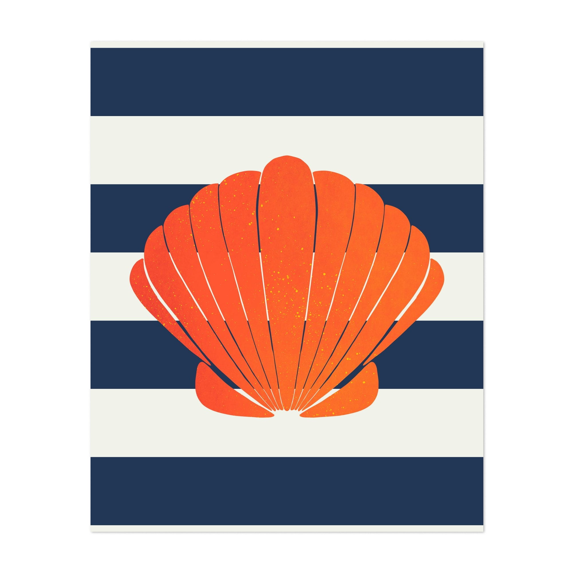 Orange clam and nautical stripes - Illustration Beach Coastal Nautical ...
