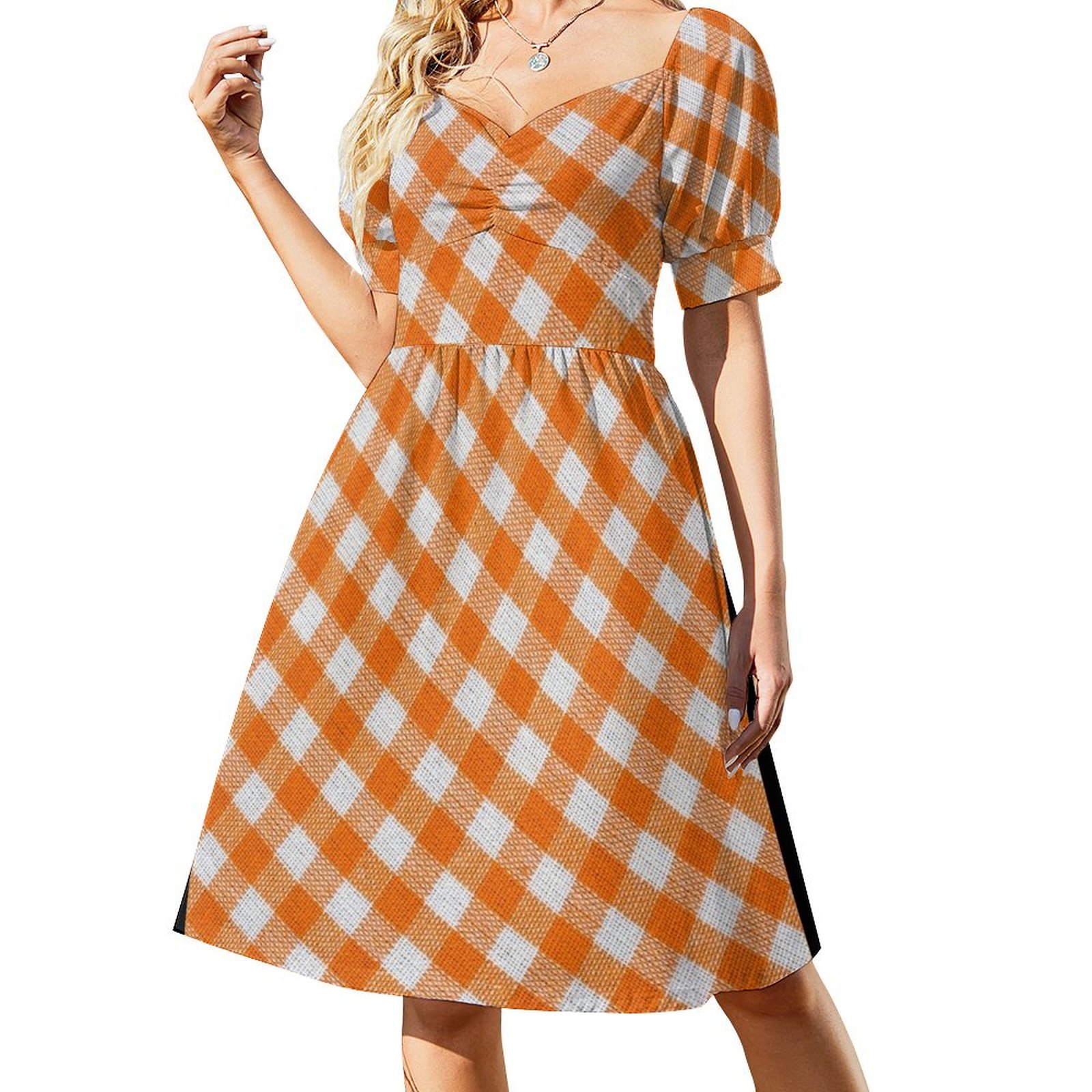 Orange classic checkered tablecloth texture Dress african dresses for ...