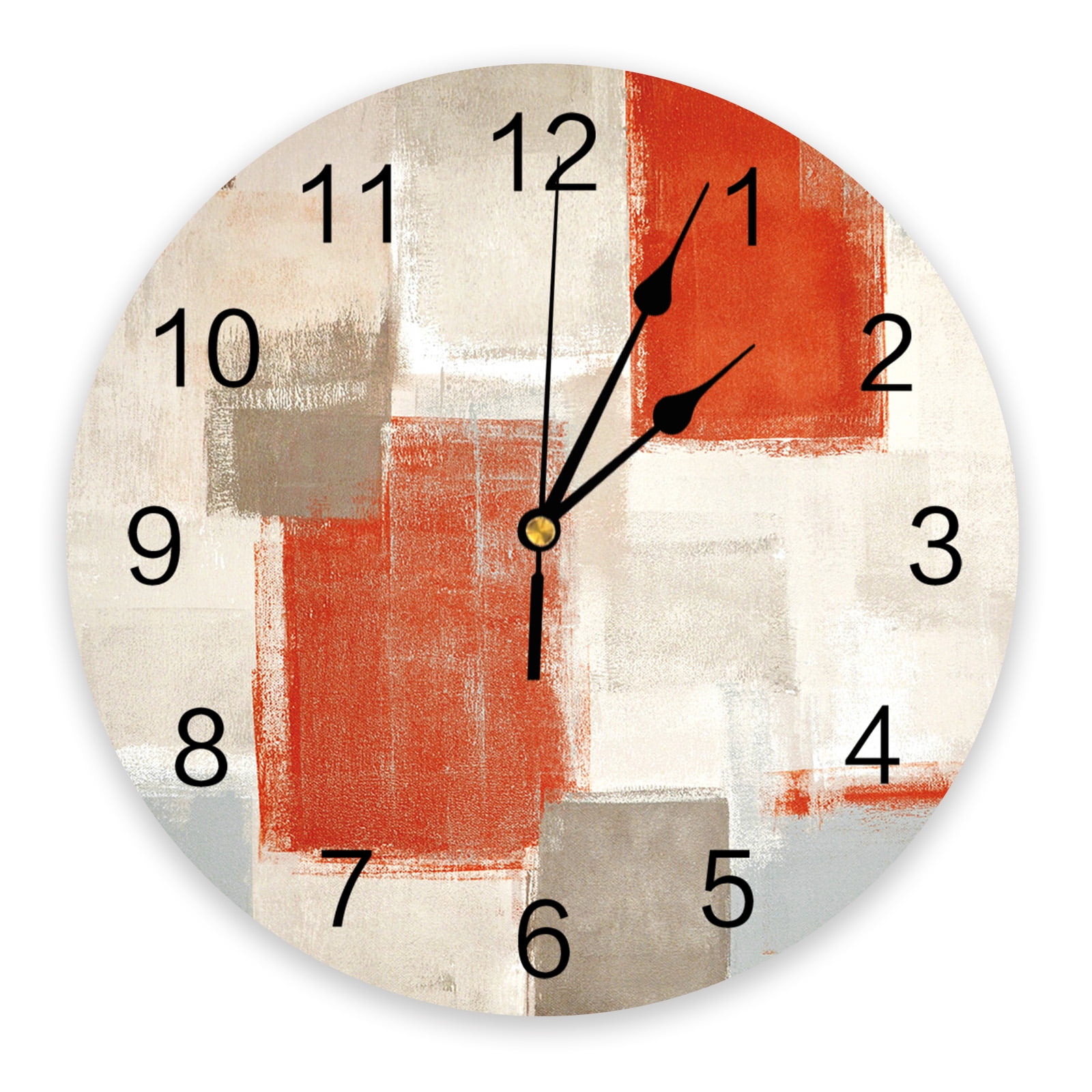 Orange-red Smear Paint Square Bedroom Wall Clock Large Modern Kitchen ...