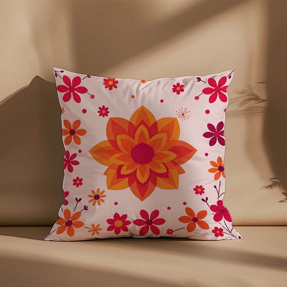 Orange-red flower pattern, large flower in the center, light pink ...