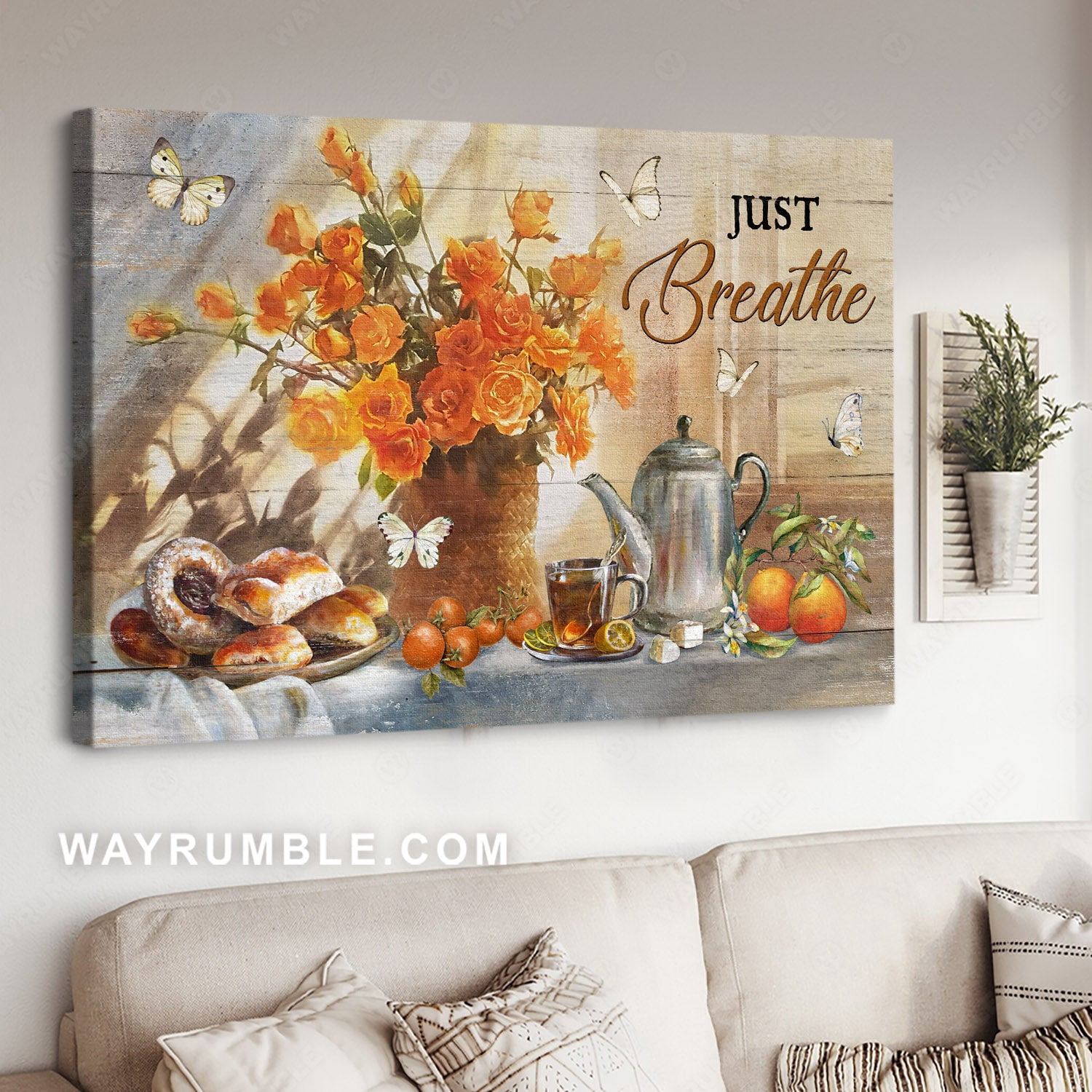 Orange rose, Sweet pie, Tea cup, Just breathe - Jesus Landscape poster ...