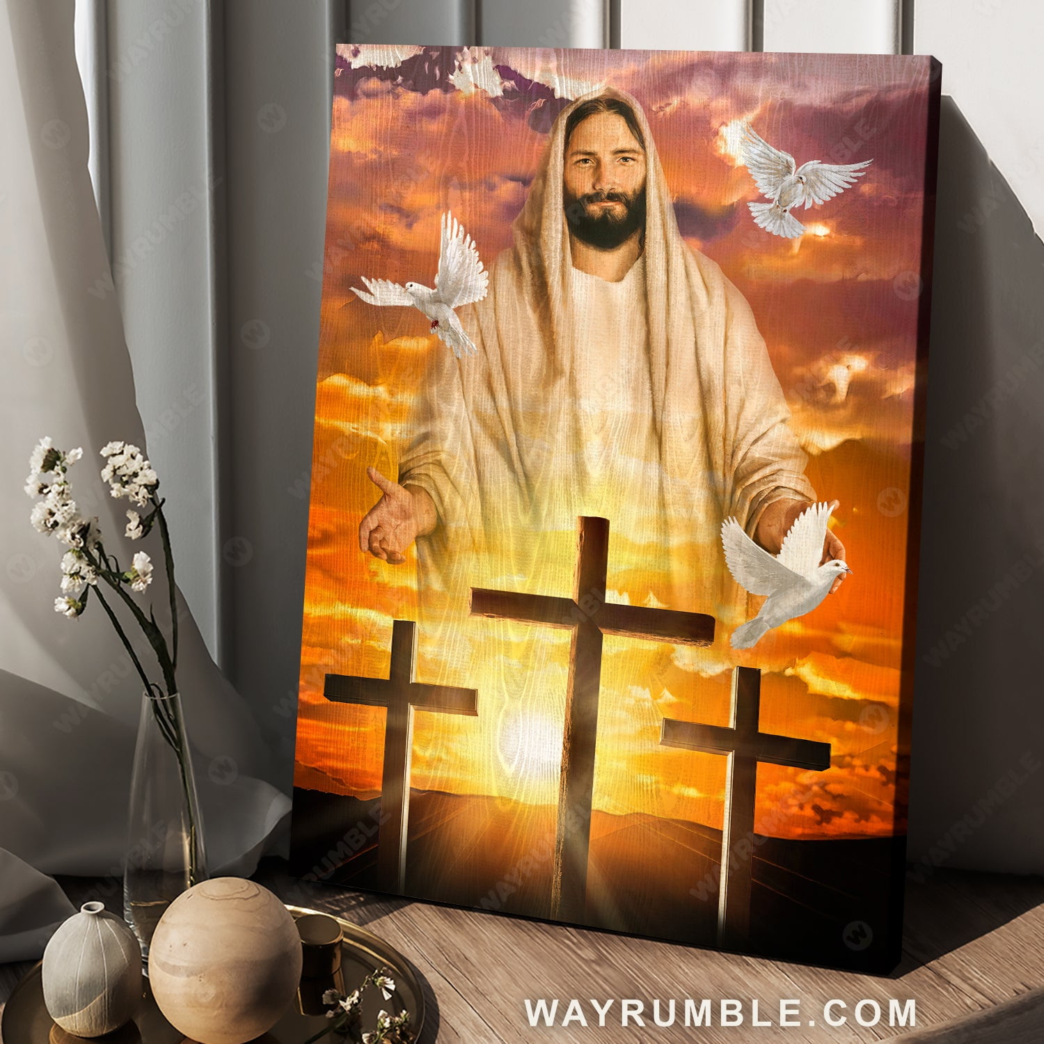 Orange sunset, Awesome Jesus painting, Lovely dove, Cross symbol ...