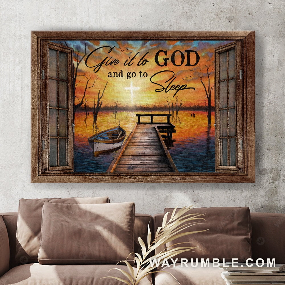 Orange sunset, Lake painting, Wooden bridge, Give it to God and go to ...
