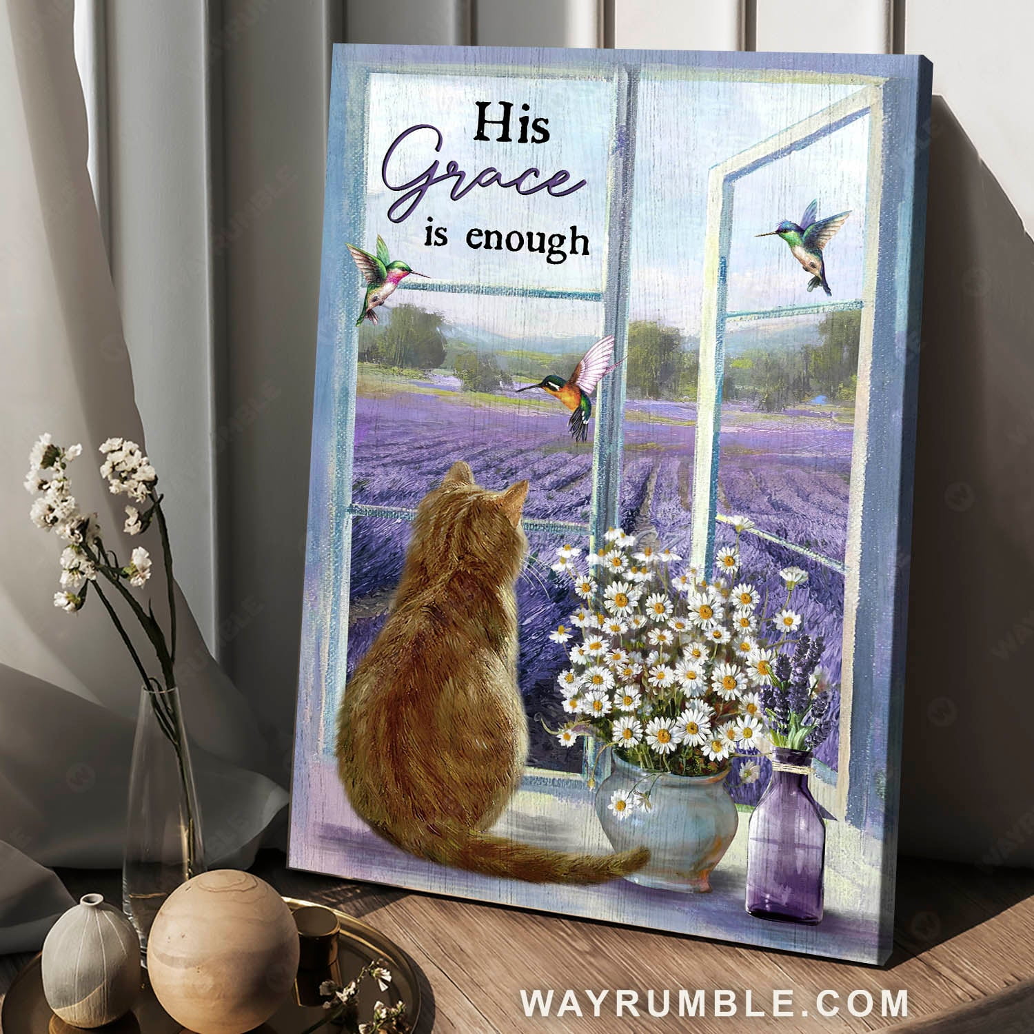 Orange tabby kitten, Lavender farm, White daisy, His grace is enough ...