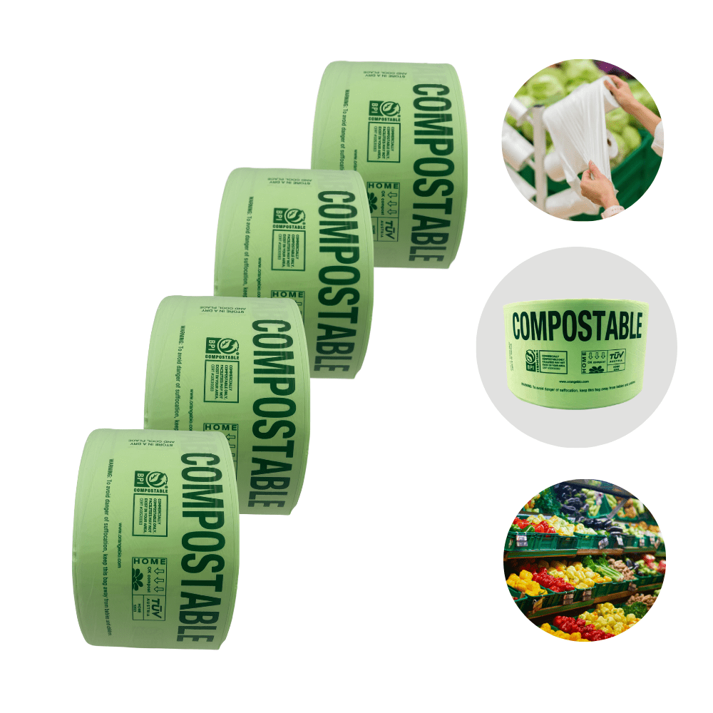 OrangeBio 100% Certified Home Compostable Produce Bags, 14" x 18", 1000 ...