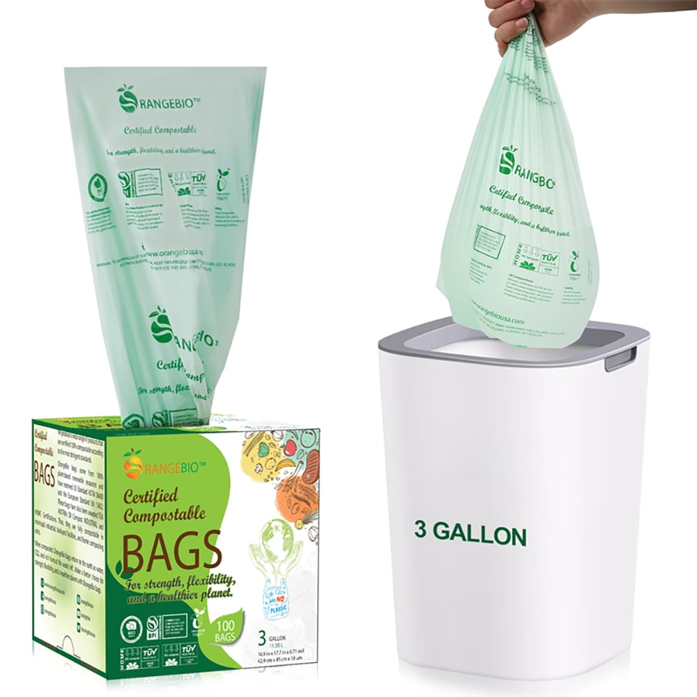 OrangeBio Strong 3 Gallon Home Compostable Trash Can Liner, 100 Count ...