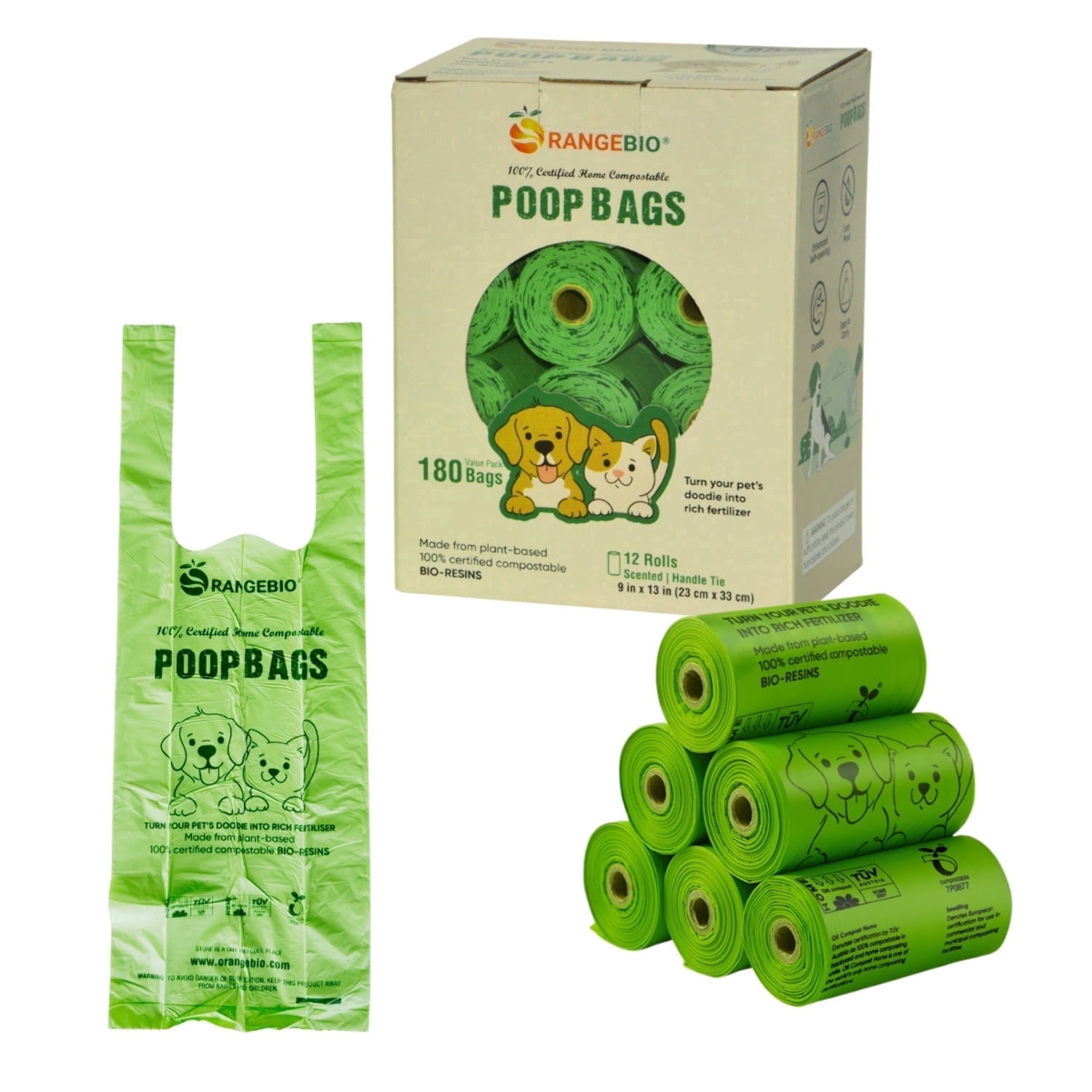 OrangeBio Small Compostable Biodegradable Dog Waste Bags with Handle ...