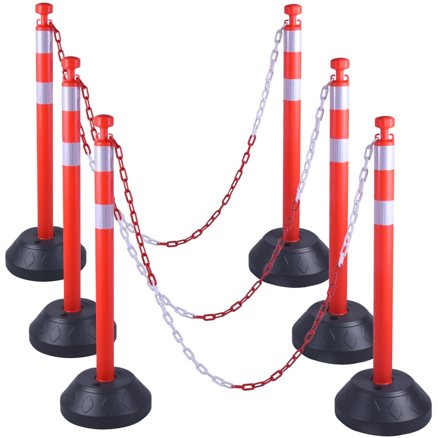 OrangeStar 6 Packs Traffic Delineator Post Cones, 40” Driveway Chain ...