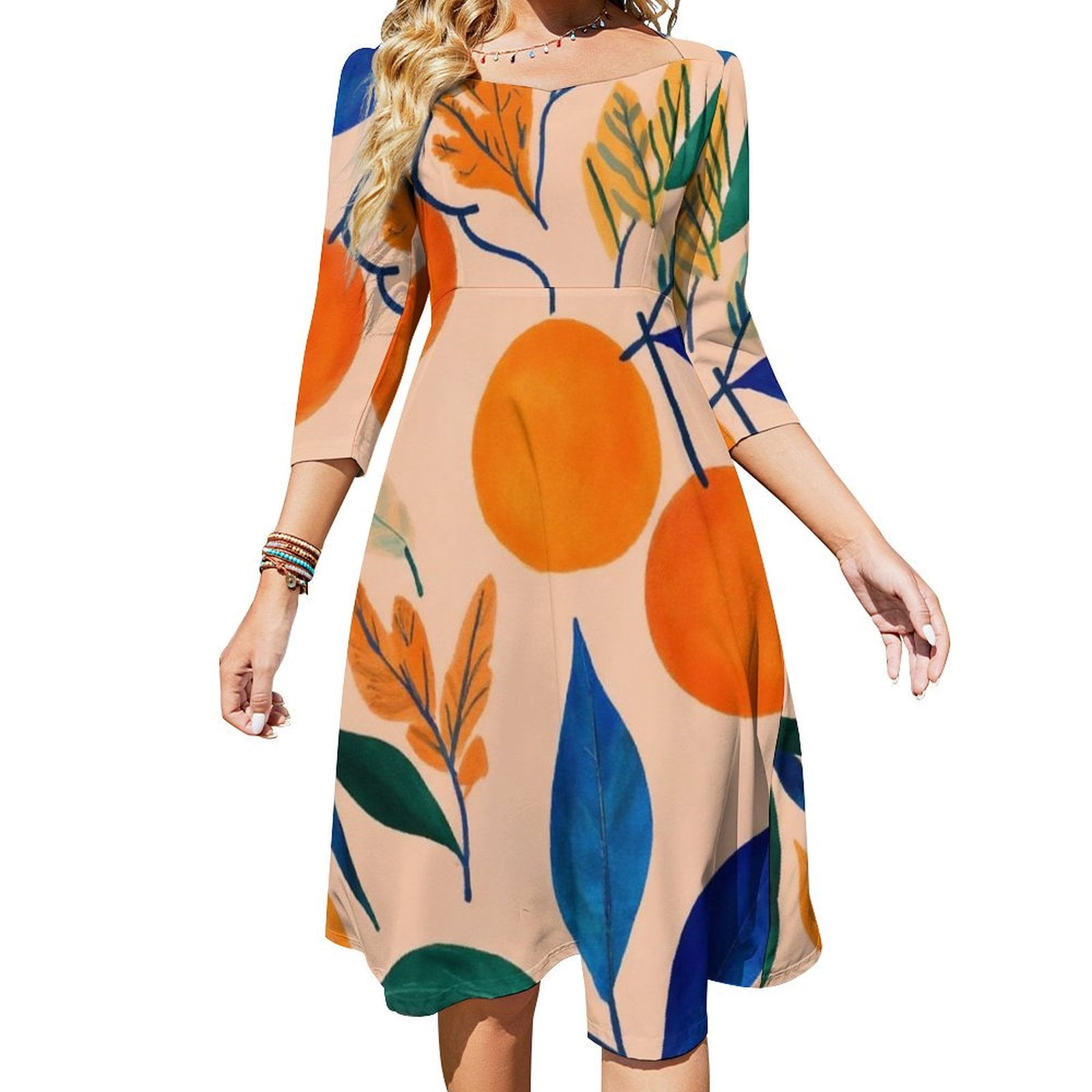 Oranges Leaves Autumnal Pastel Art Women's Fall Dresses Casual Loose ...