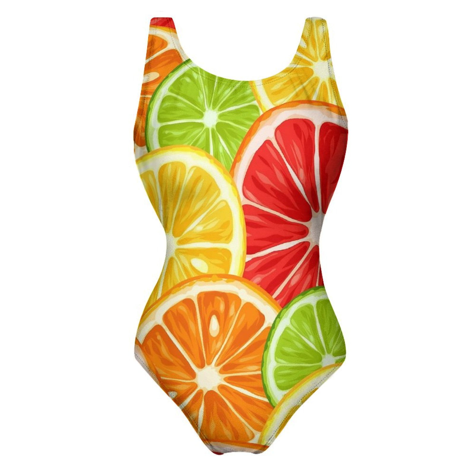 Oranges Slices Swimsuit Blue Fruits One Piece Swimwear Push Up Bodysuit Simple Holiday Surf ...
