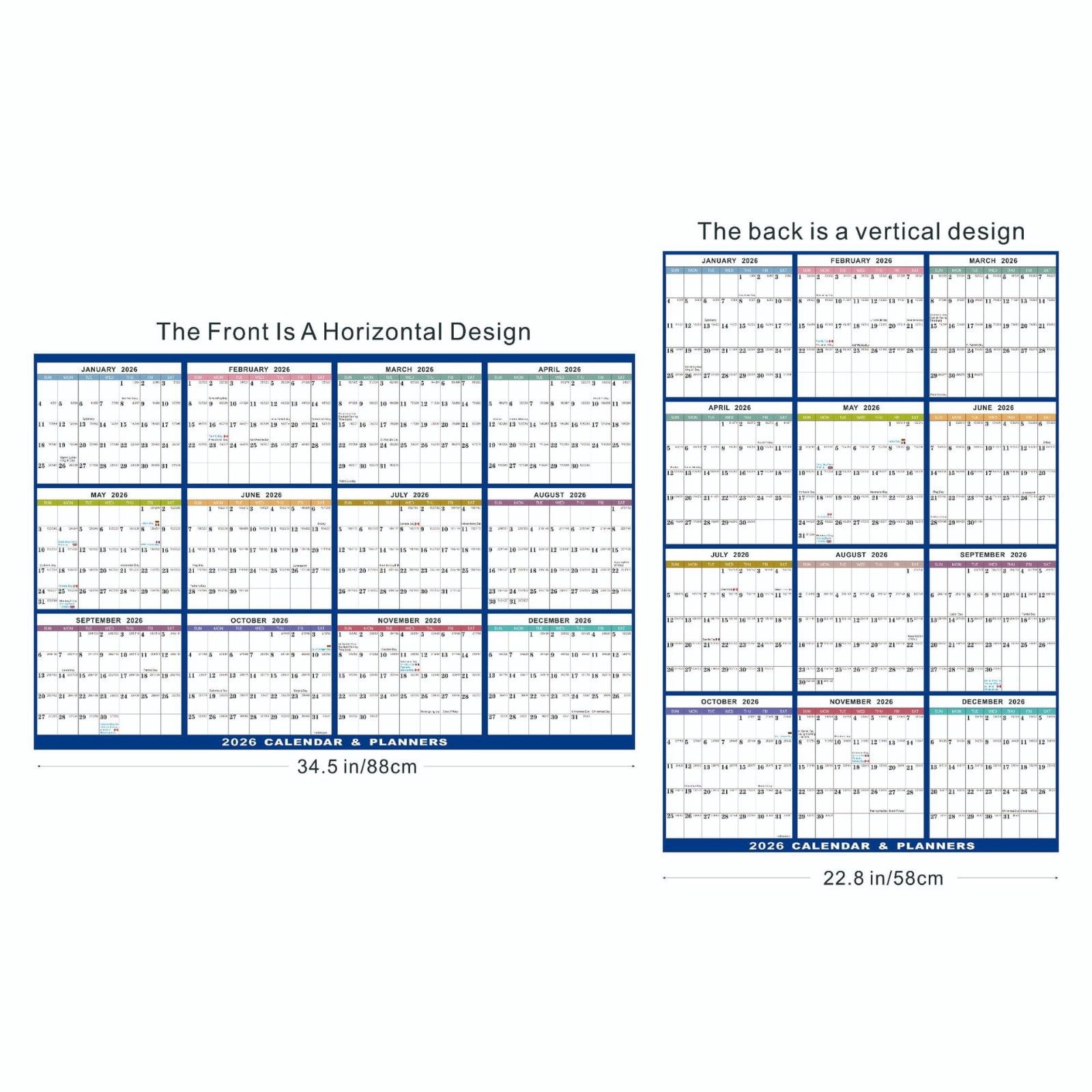 Orangide 2026 English Wall Mounted Calendar, Double Sided Adhesive ...