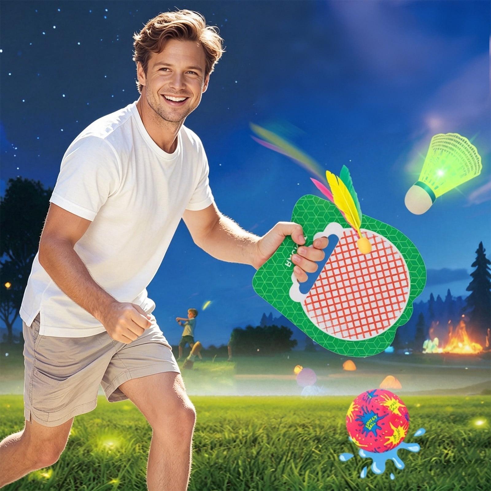 Orangide 3 in 1 Hand Paddle Game Set with Shuttlecock LED Badminton and ...