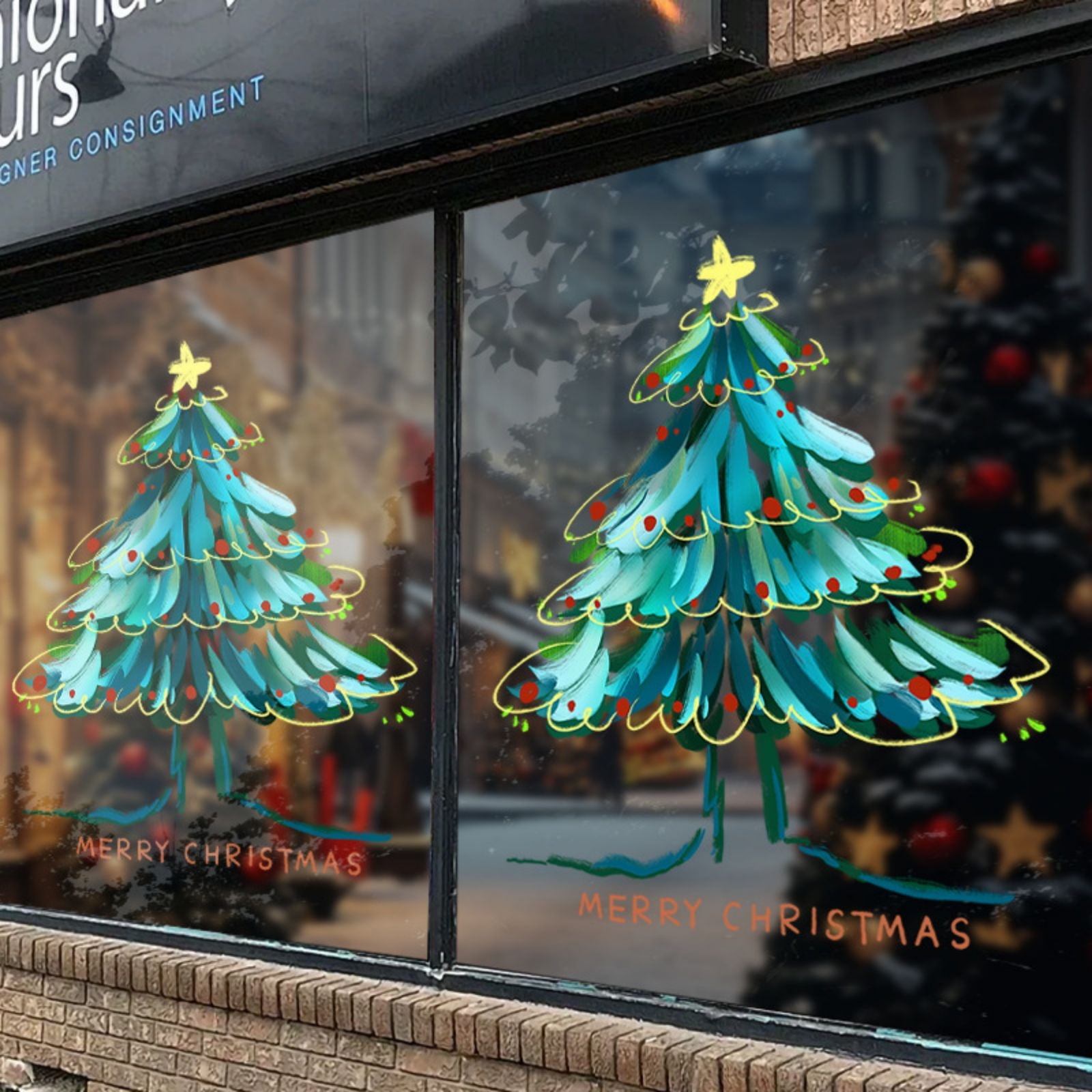 Orangide Christmas Tree Window Stickers Electrostatic Static Cling ...