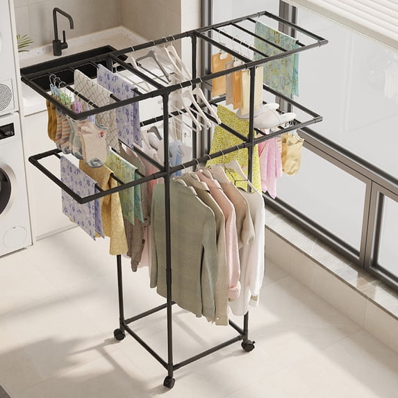 Orangide Clothes Drying Rack Floor Standing with Wheels Non Perforated ...
