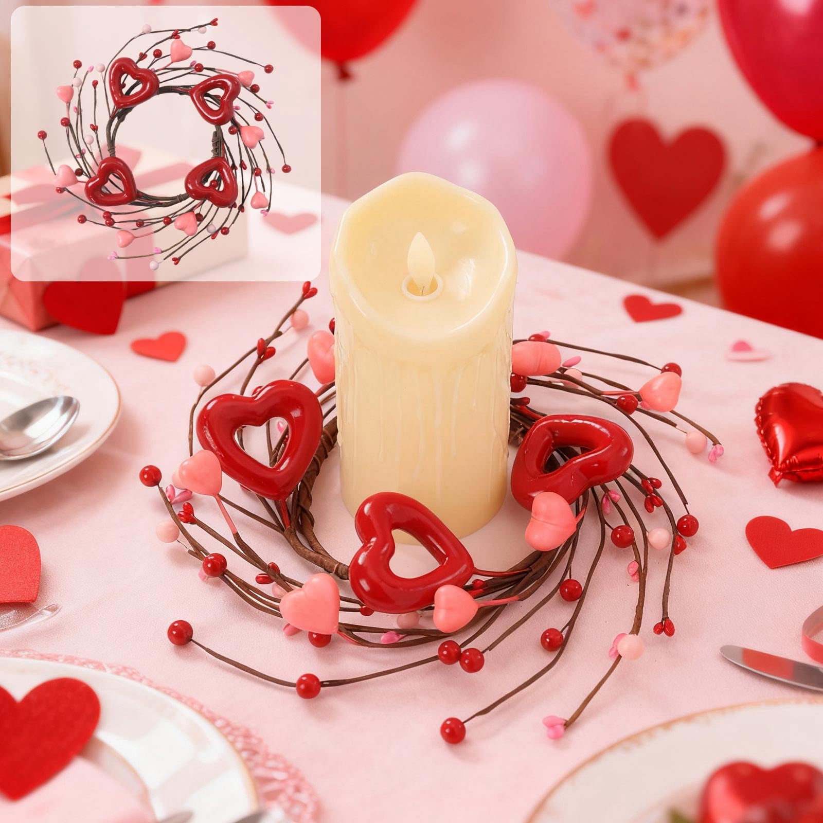 Orangide Red Romantic Heart Shaped Candleholder Wreath, February 14 ...