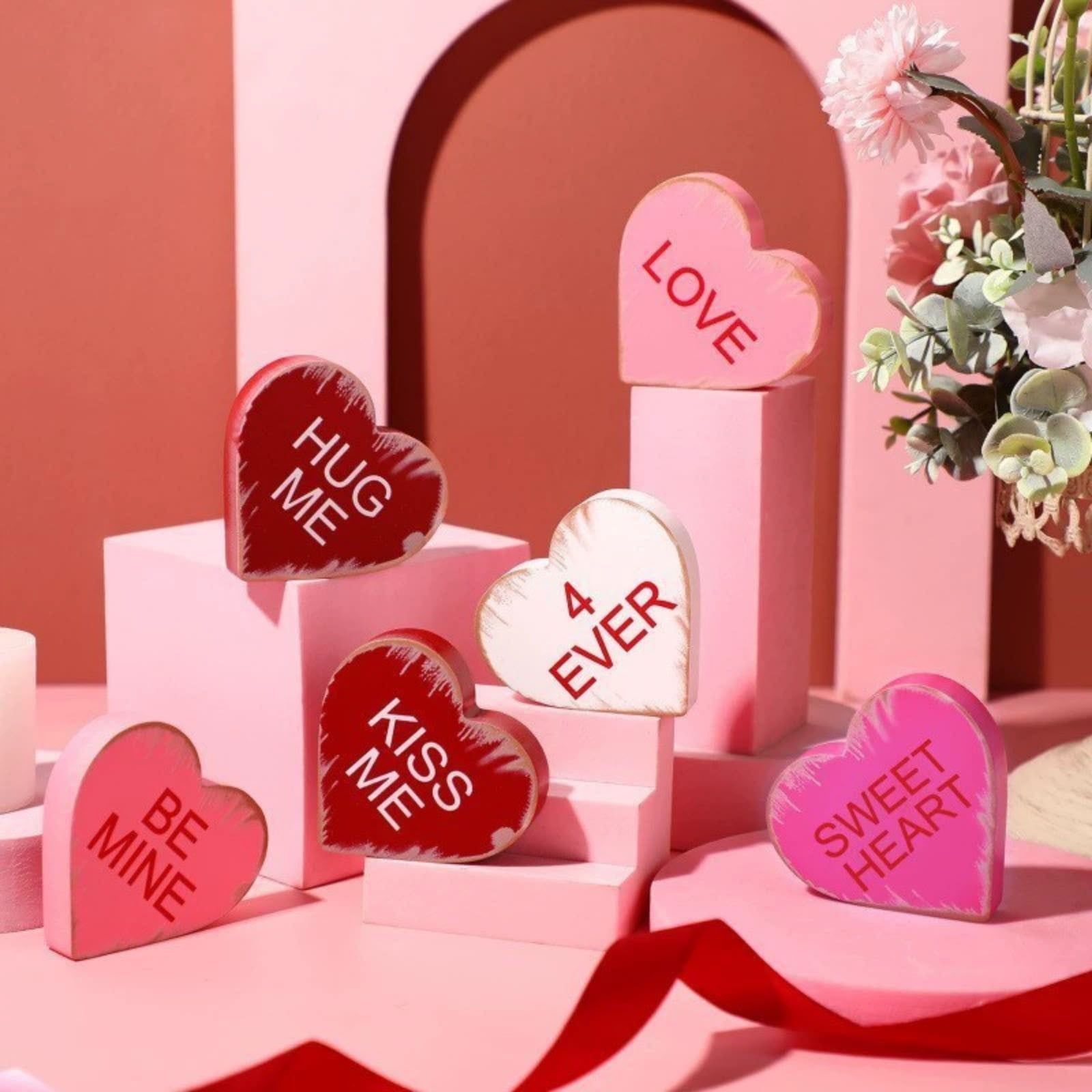 Orangide Valentine's Day Decoration, 6 PCS Conversation Hearts Wooden ...
