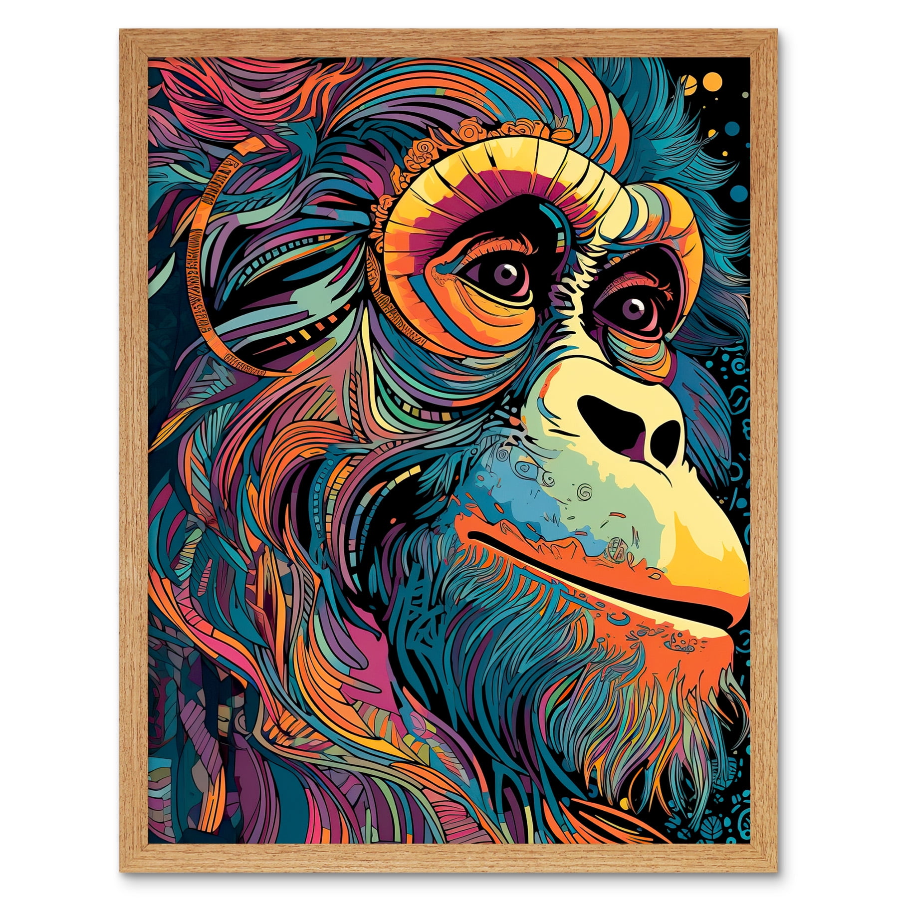 Orangutan Ape Acrylic Painting Colourful Psychedelic Colours Rainforest ...