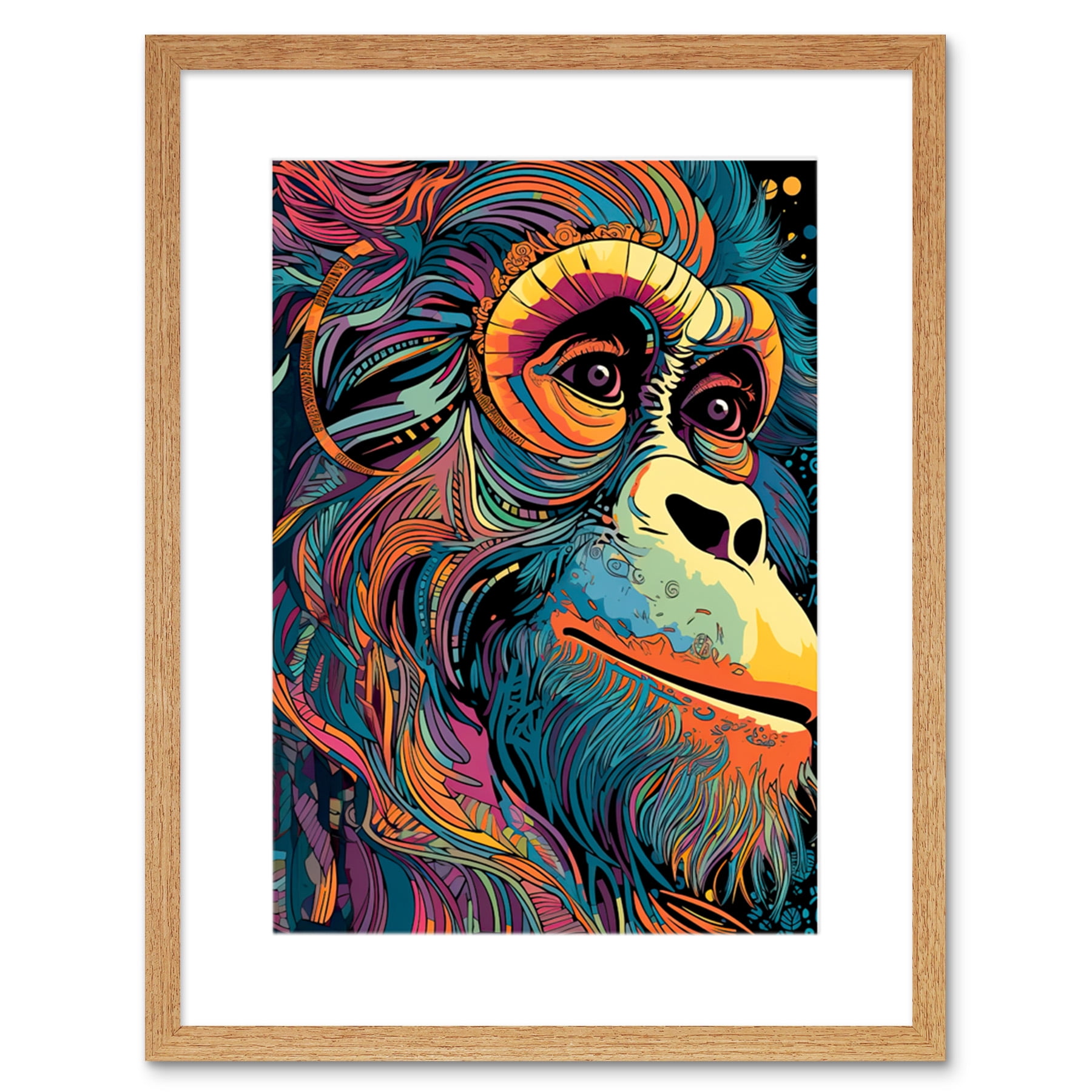 Orangutan Ape Acrylic Painting Colourful Psychedelic Colours Rainforest ...