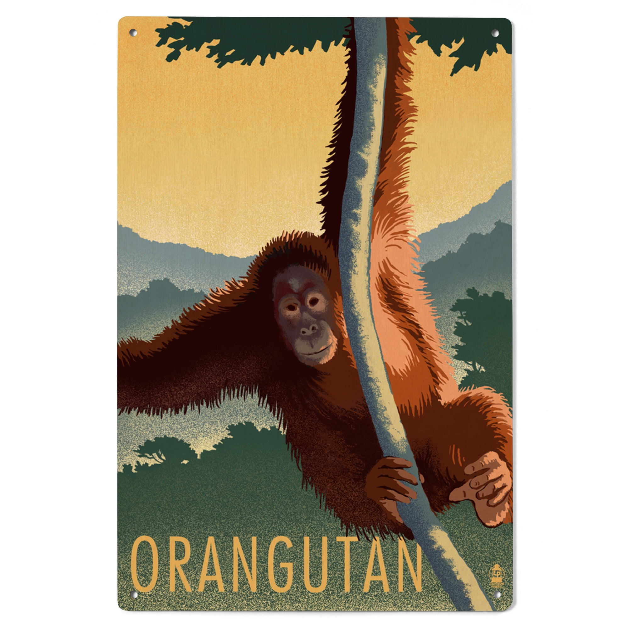 Orangutan, Lithograph Series Birch Wood Wall Sign (6x9 Rustic Home ...