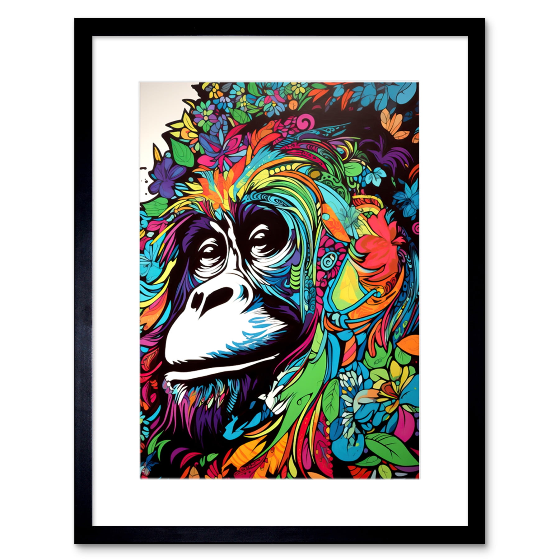 Orangutan with Flowers Graffiti Colourful Psychedelic Nature Spirit ...