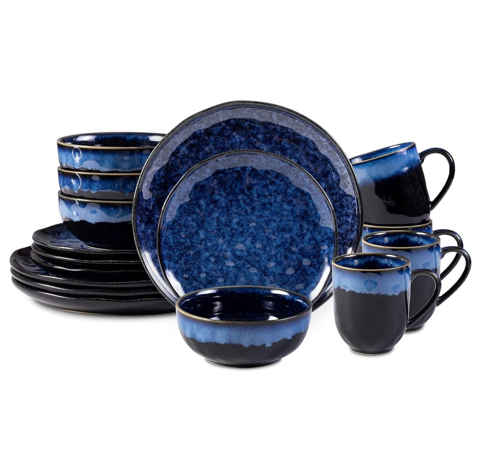 Oranic Stoneware Sky Star 16pc Dinner Set Reactive Glaze, Blue ...