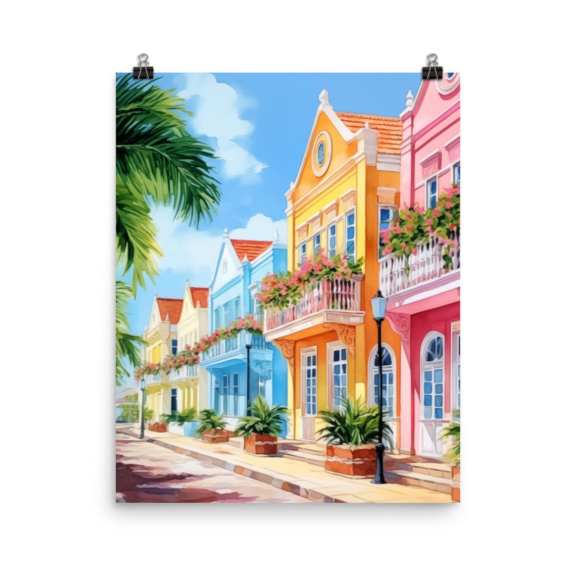 Oranjestad Aruba Print, Colorful Caribbean Houses Art, Tropical City ...