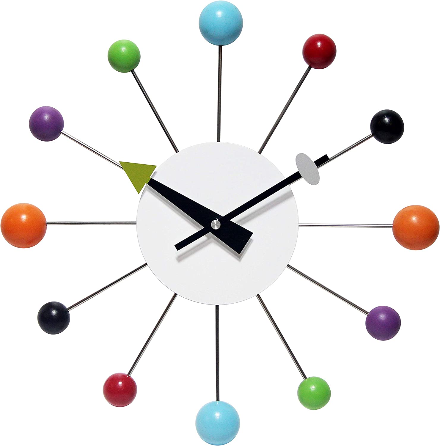 Orb Spoke Midcentury Modern 15 inch Retro Starburst Ball Wall Clock ...