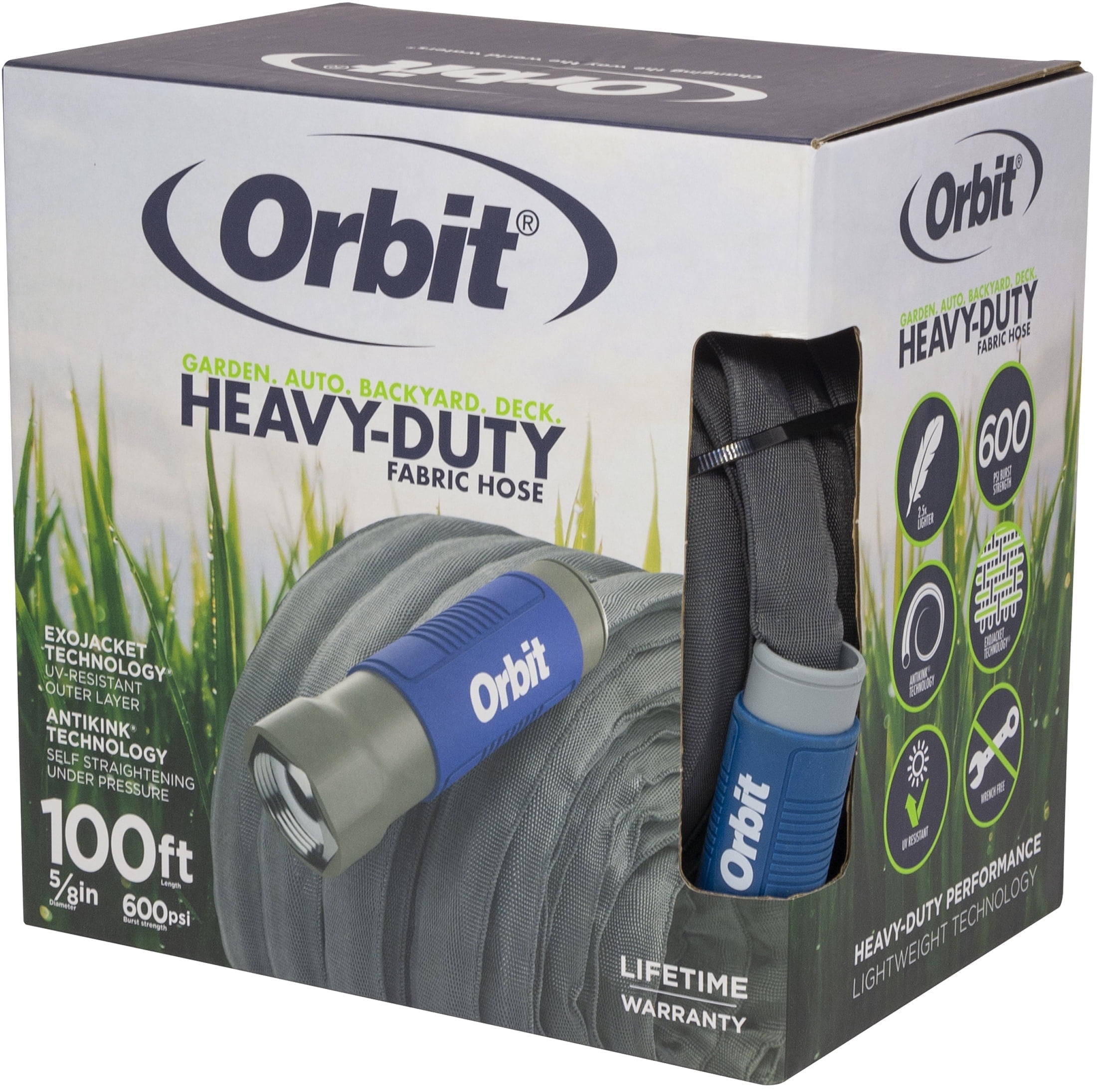 "Orbit 100' x 5/8"" Exojacket Heavy Duty Fabric Watering Hose, Tangle ...