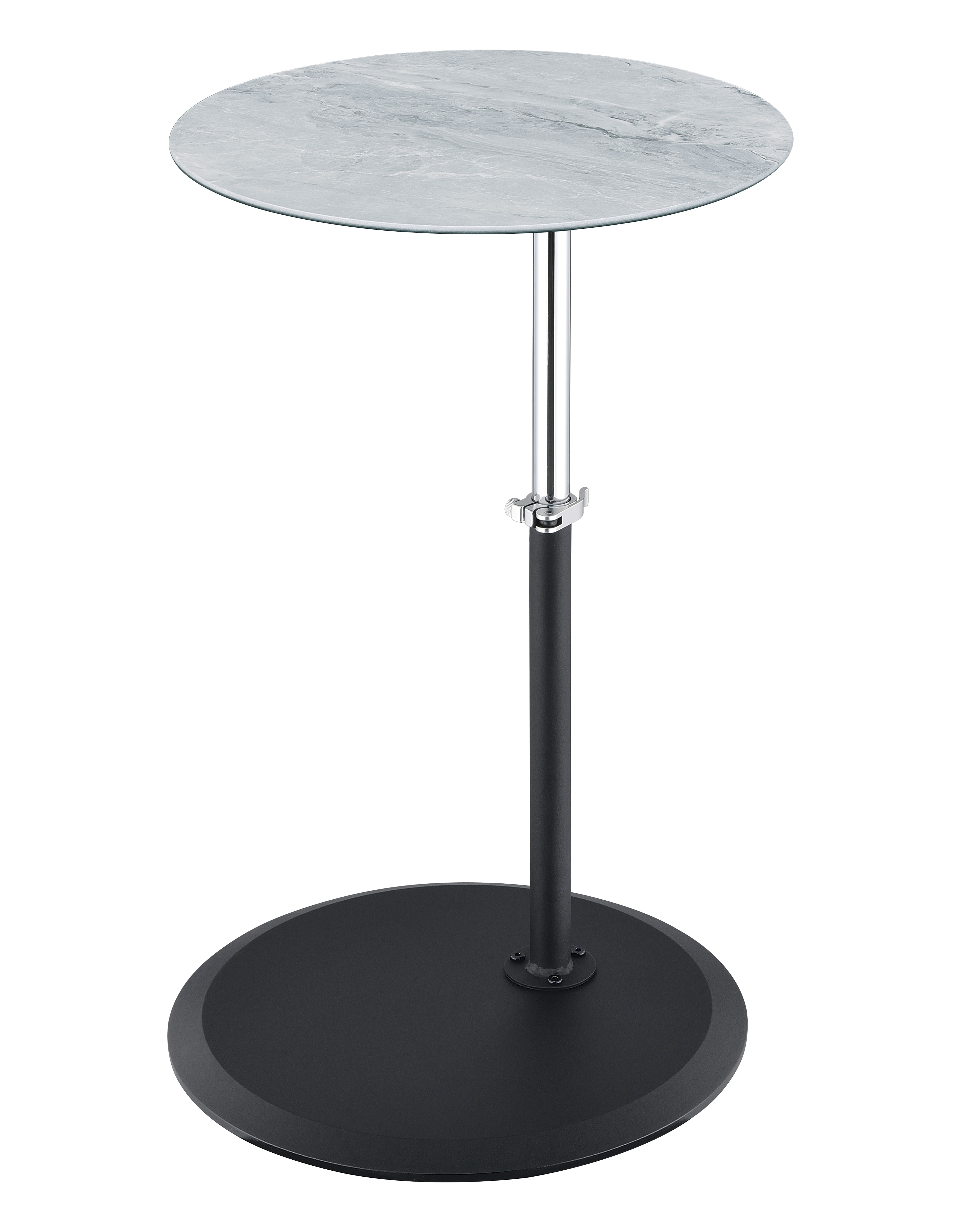 Orbit 15.5" End Table with Height Adjustable Gray Marble Textured Top,Gray Glass Furniture ...
