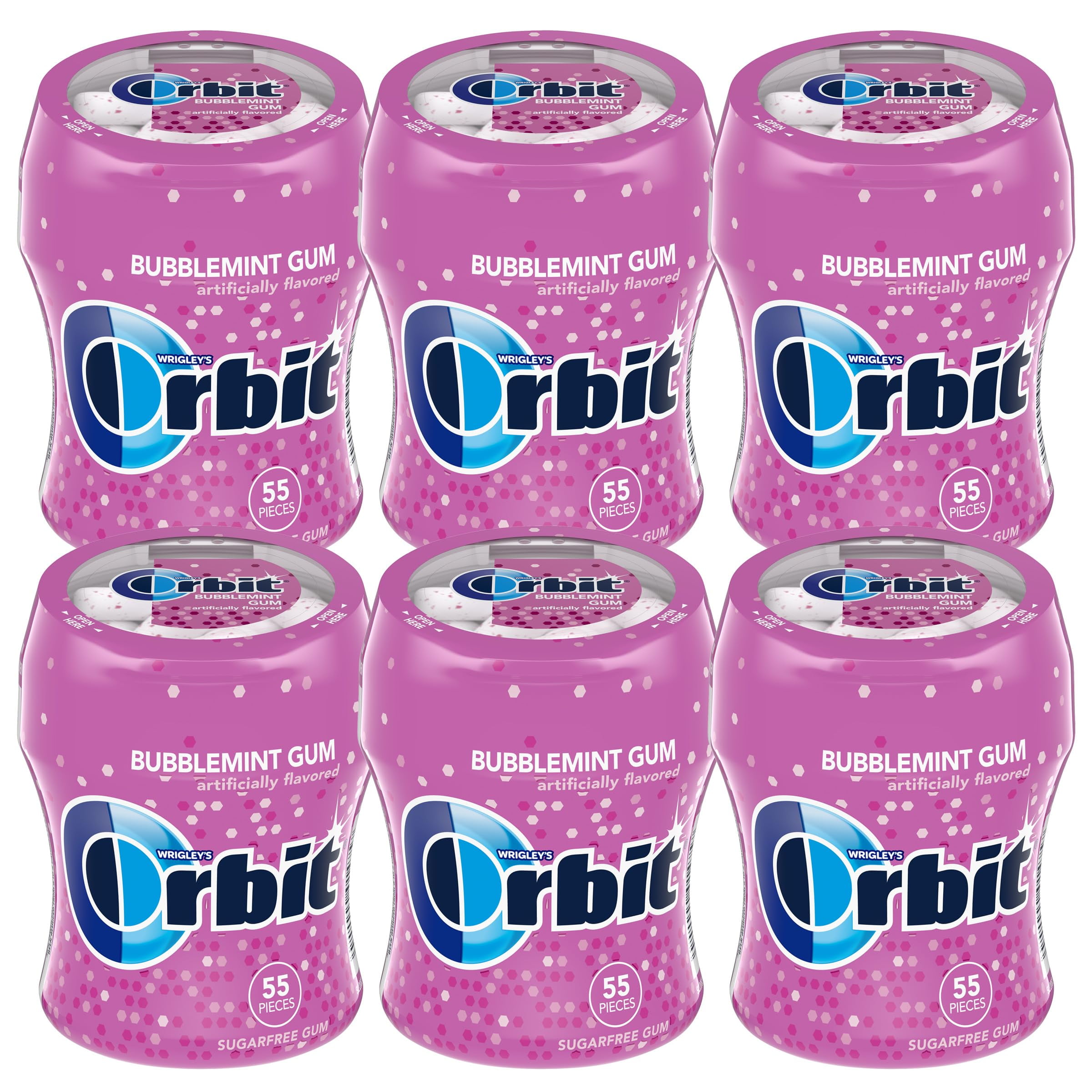 Orbit Bubblemint Gum, 55 Piece Bottle (Pack of 6), Sugar Free Chewing ...