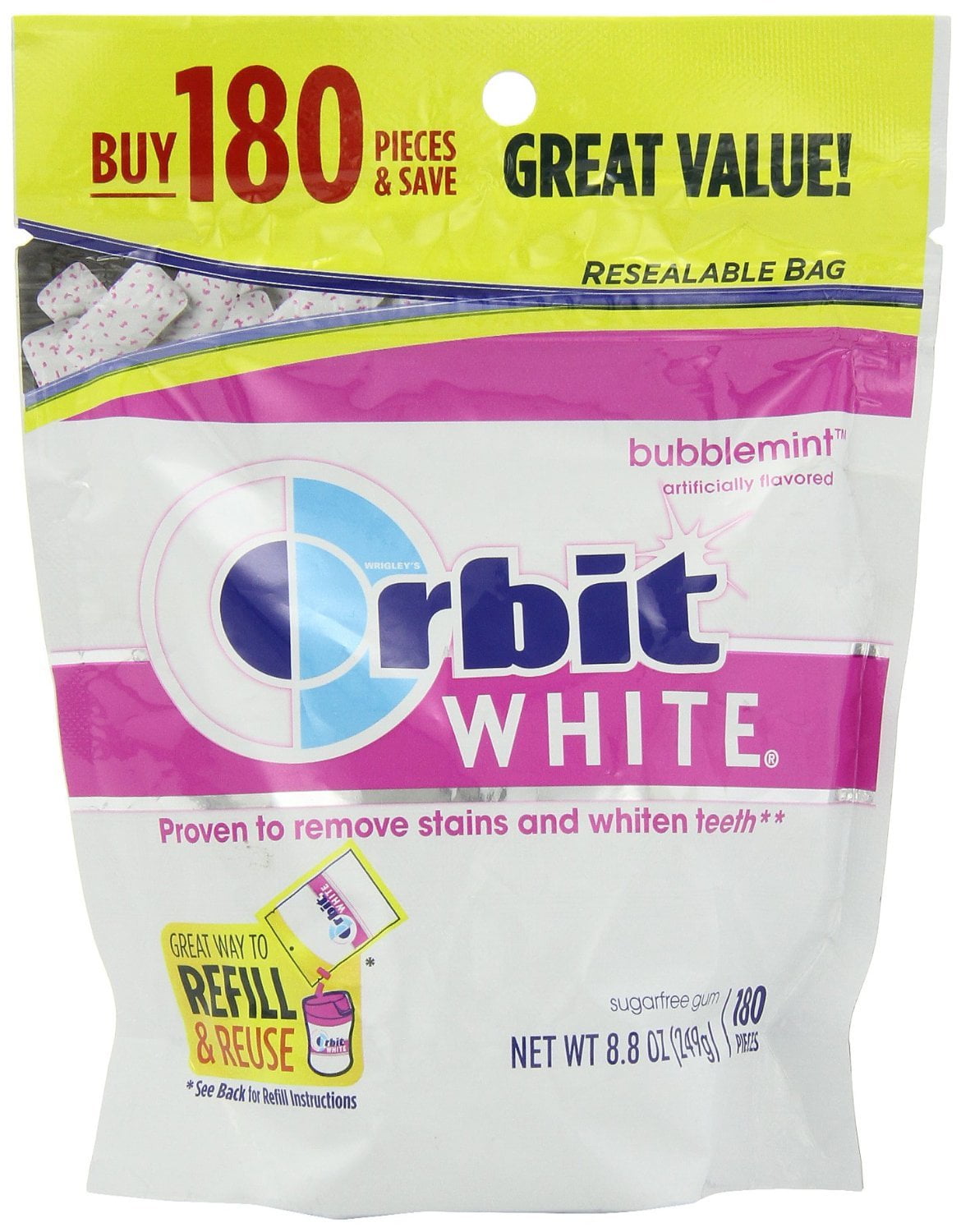 Orbit Chewing Gum White Bubblemint, 180-count (Pack of 2) - Walmart.com