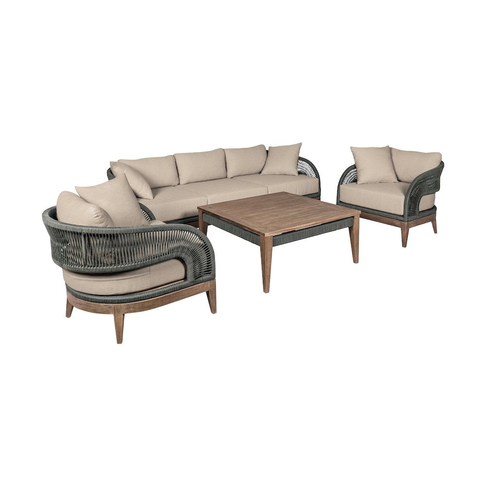 Orbit Outdoor 4 Piece Conversation Set in Eucalyptus with Rope and ...