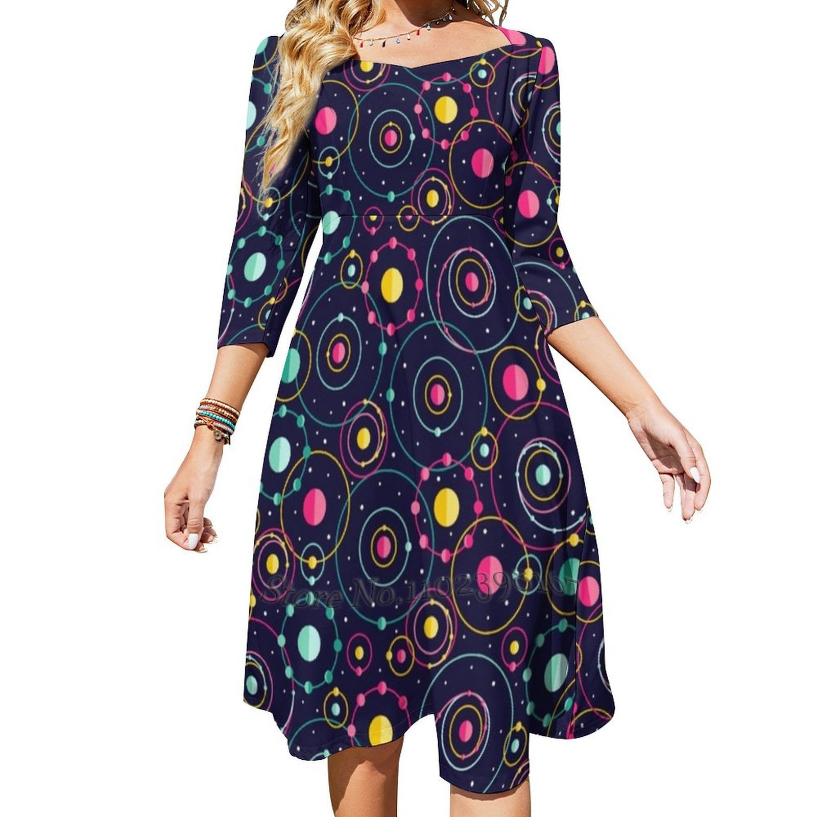 Orbital Revolutions Sweet Elegant Dress Women Korean Kawaii Square ...