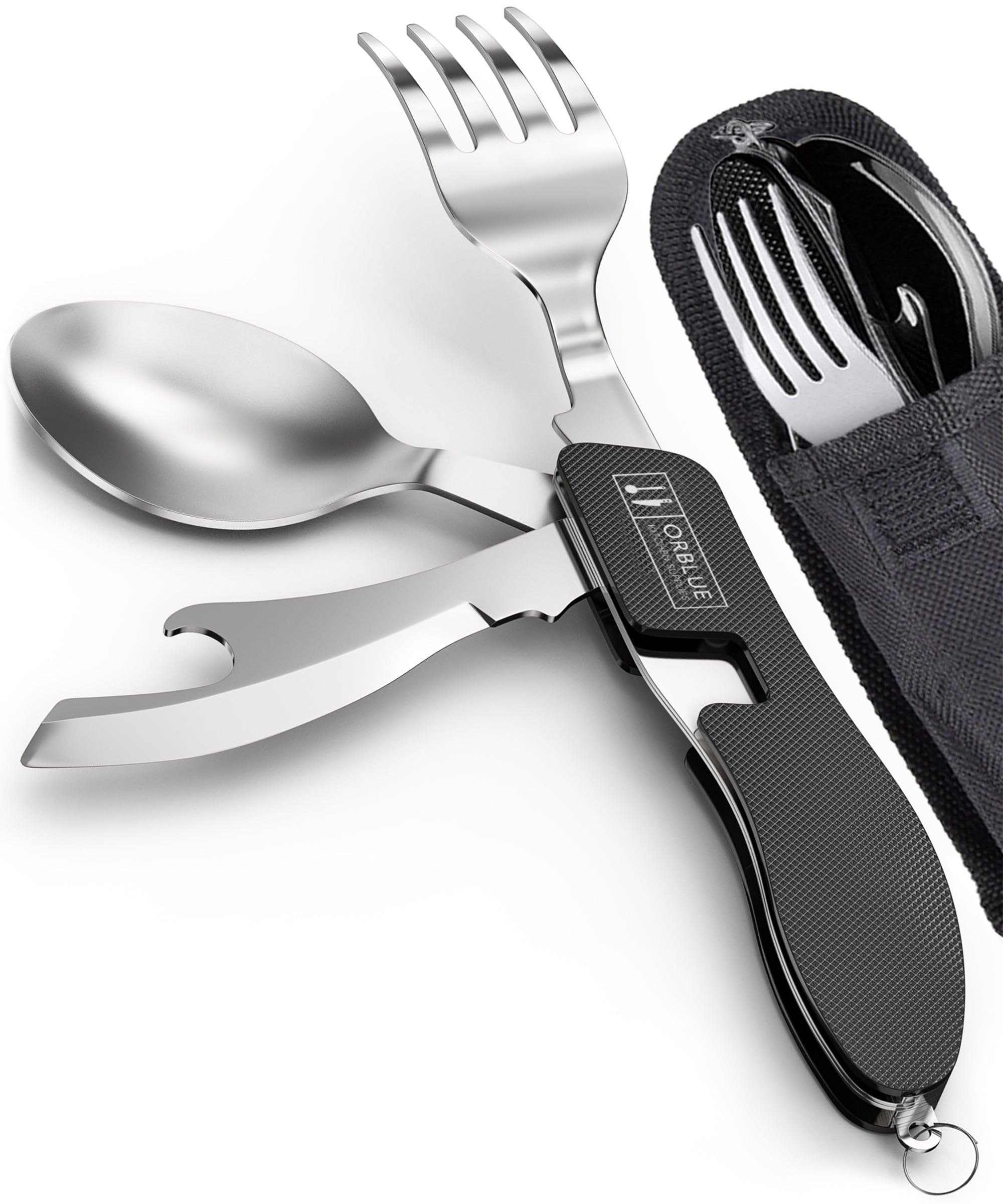 Orblue 4-in-1 Camping Utensils, 1-Pack, Portable Stainless Steel Spoon ...