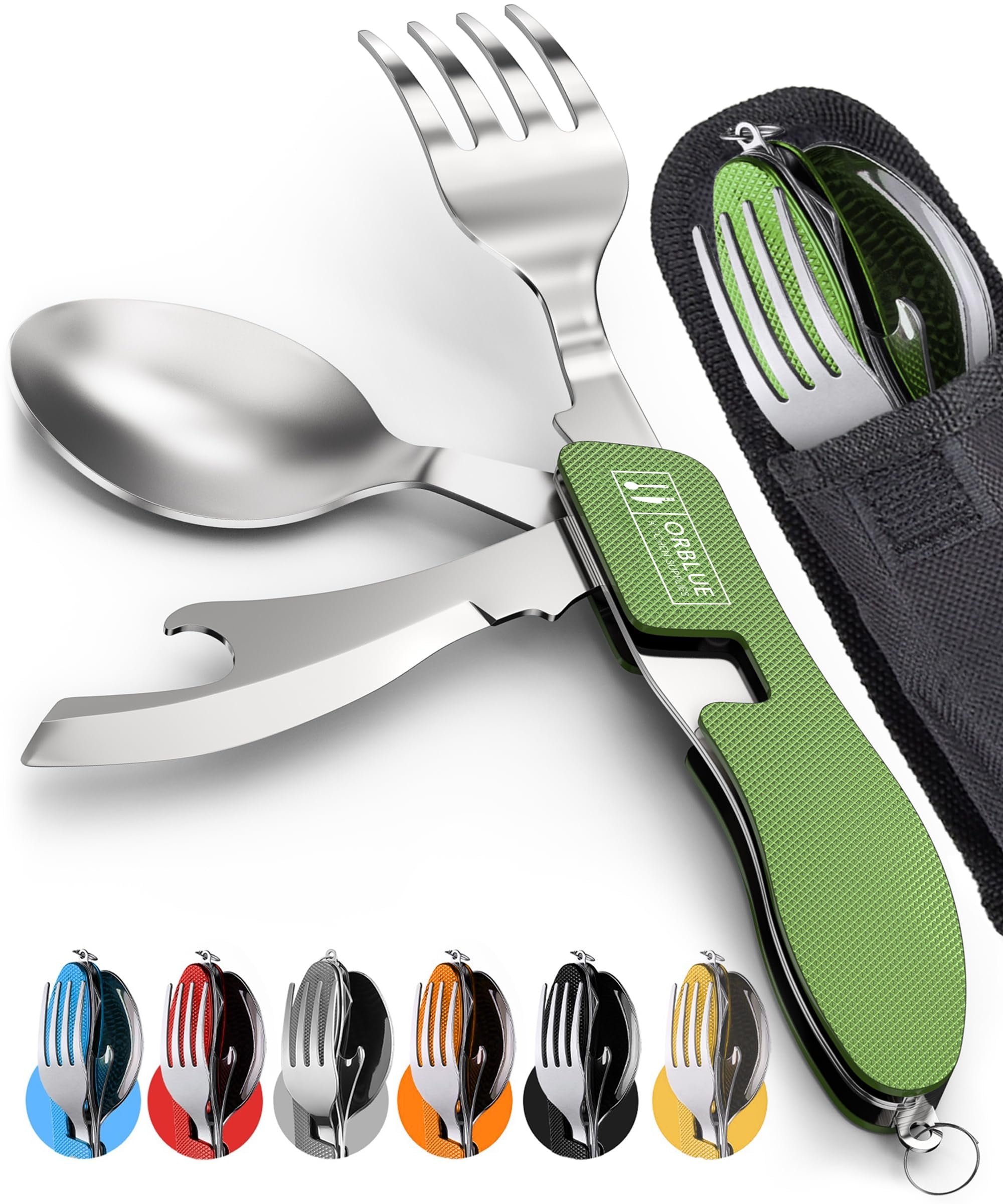 Orblue 4-in-1 Camping Utensils, 2-Pack, Portable Stainless Steel Spoon ...