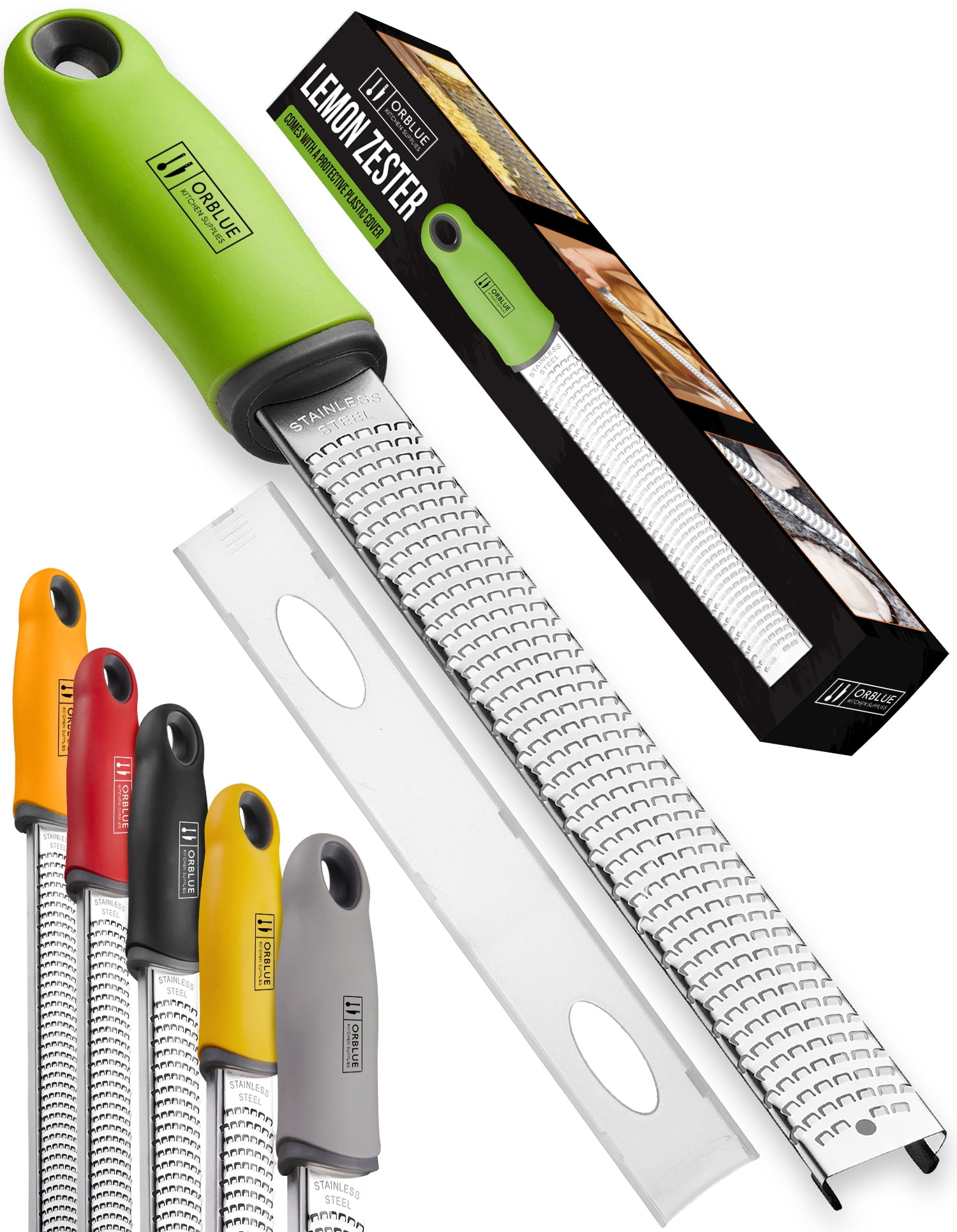 Orblue Handheld Lemon Zester & Cheese Grater - Stainless Steel Blades ...