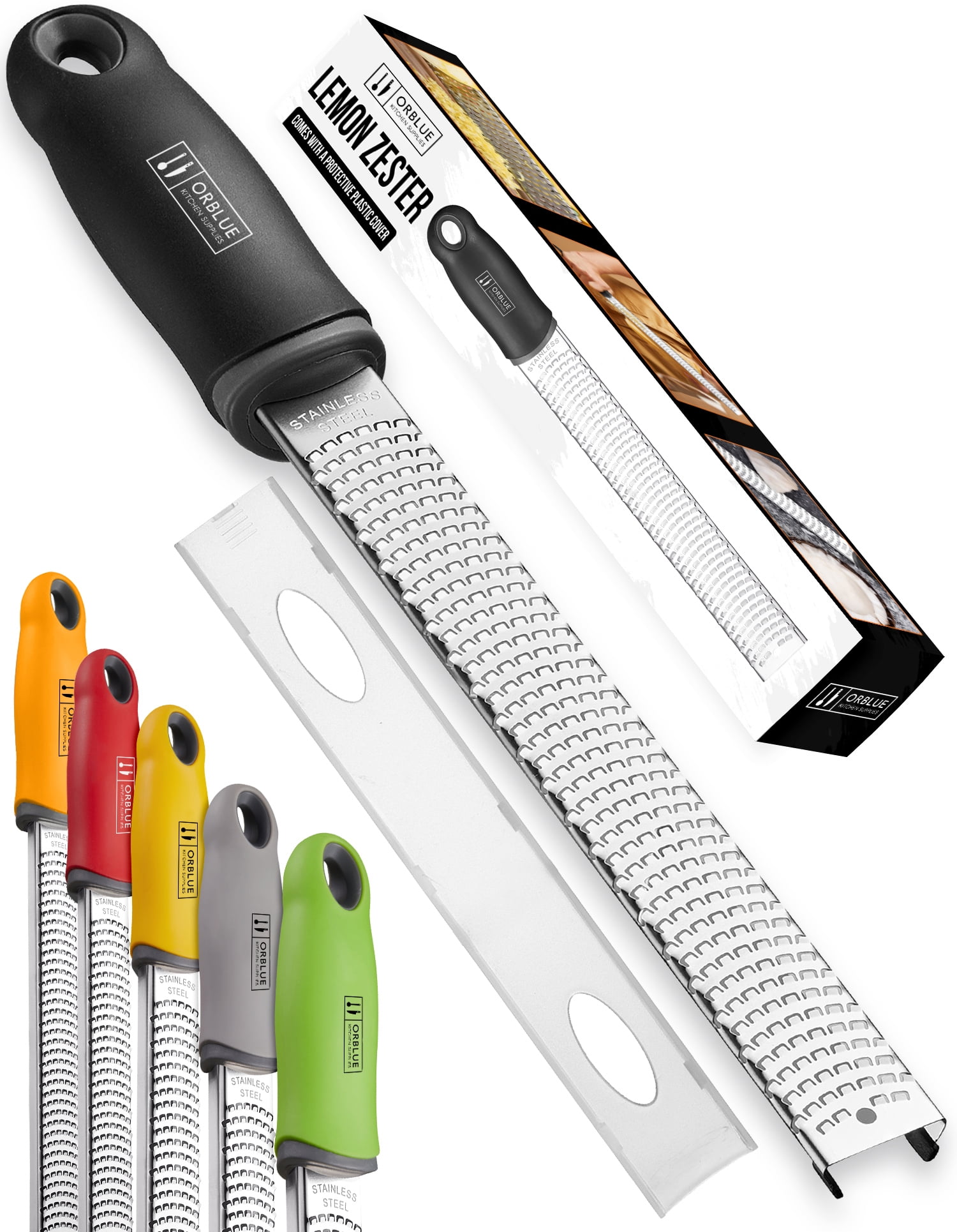 Orblue Handheld Lemon Zester & Cheese Grater - Stainless Steel Blades ...