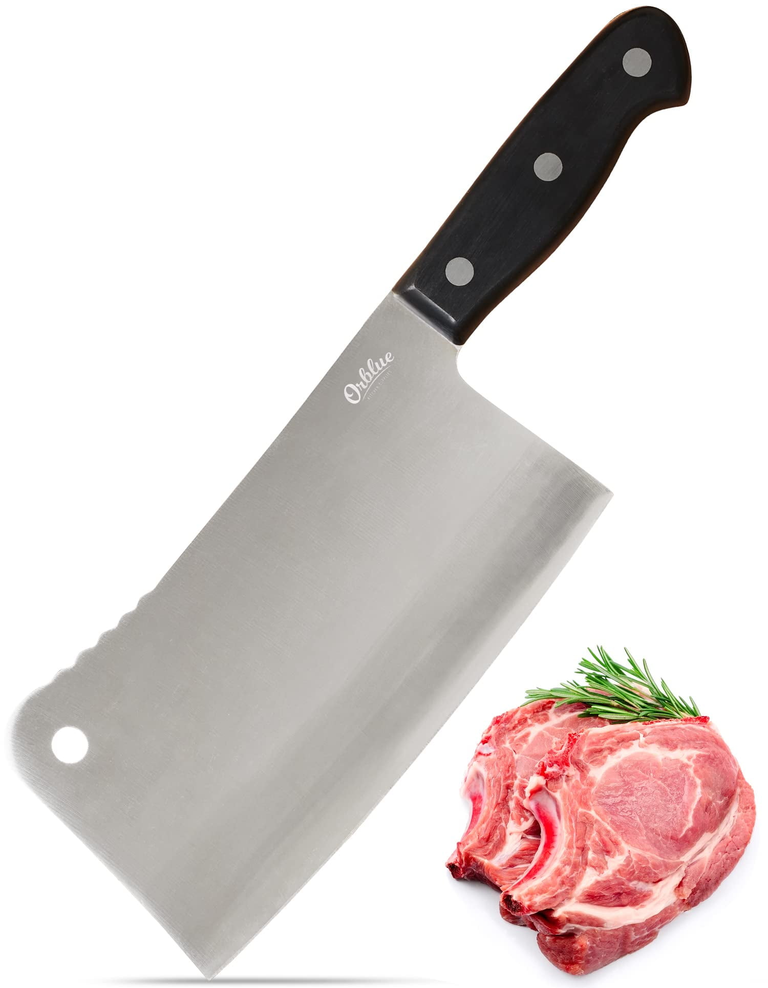 Orblue Premium Meat Cleaver, 7-Inch Stainless Steel Blade, Home Kitchen ...