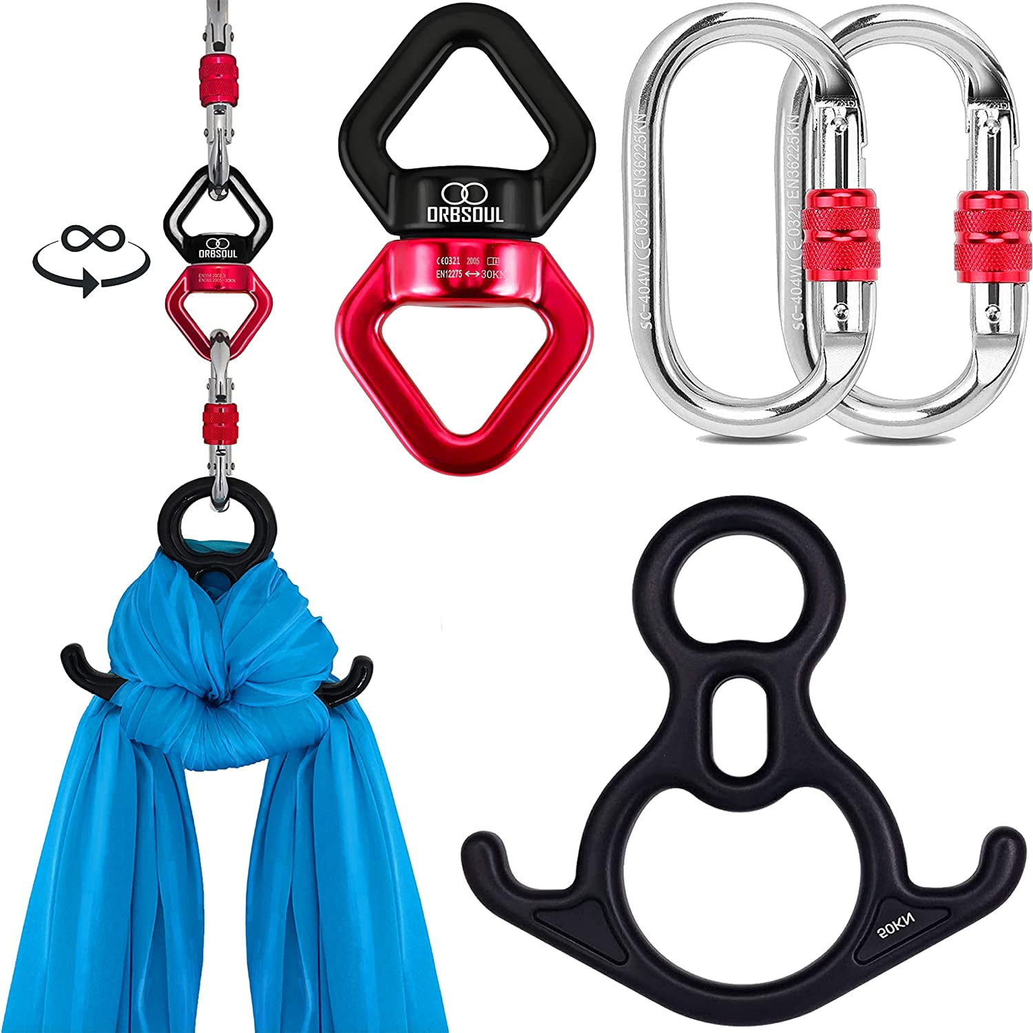 Orbsoul Aerial Silks Hardware Includes 1x Rescue Figure 8 Descender, 1x ...