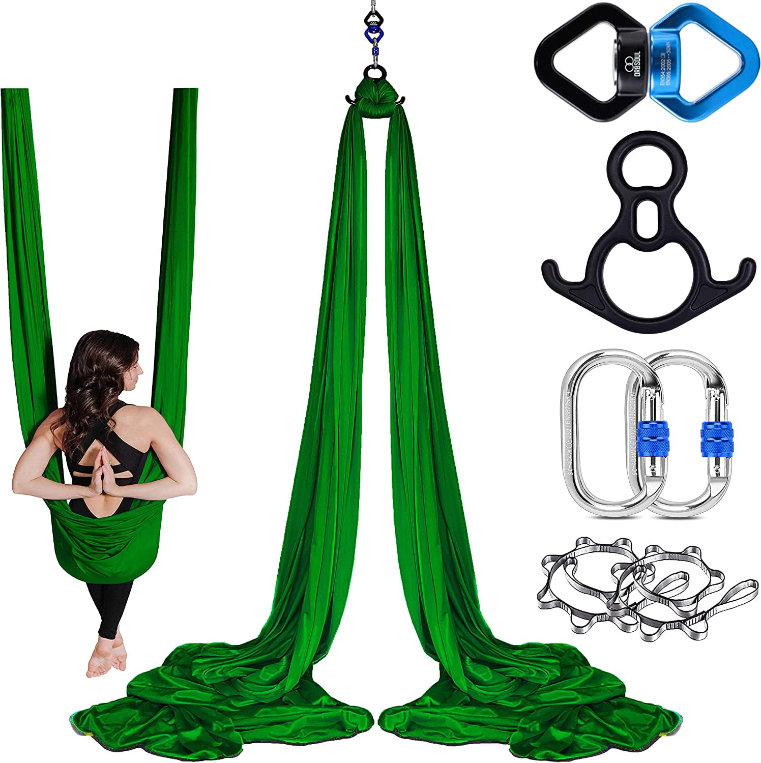 Orbsoul Aerial Silks Set + Yoga Hammock (Complete Rigging Hardware ...