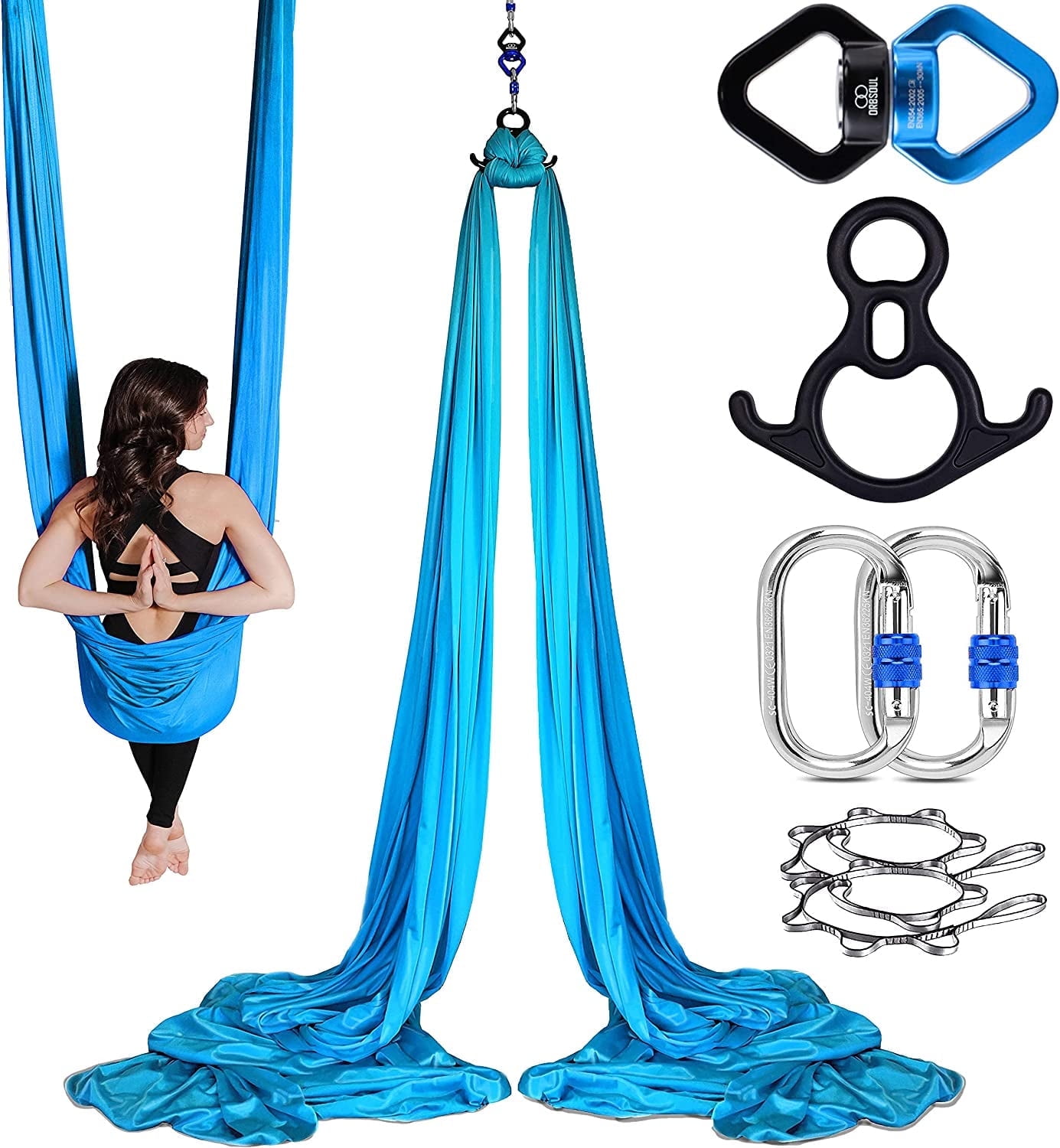 Orbsoul Aerial Silks Set + Yoga Hammock (Complete Rigging Hardware ...