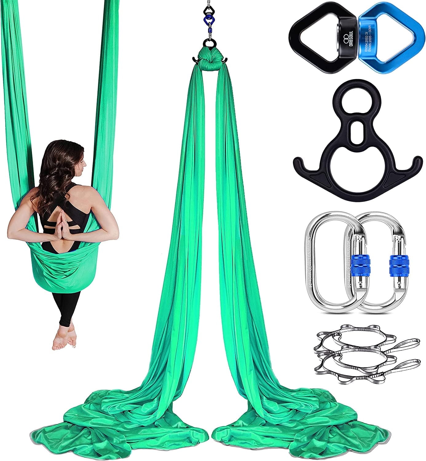 Orbsoul Indoor Aerial Silks + Yoga Hammock Set, Professional Grade with Rigging Hardware ...