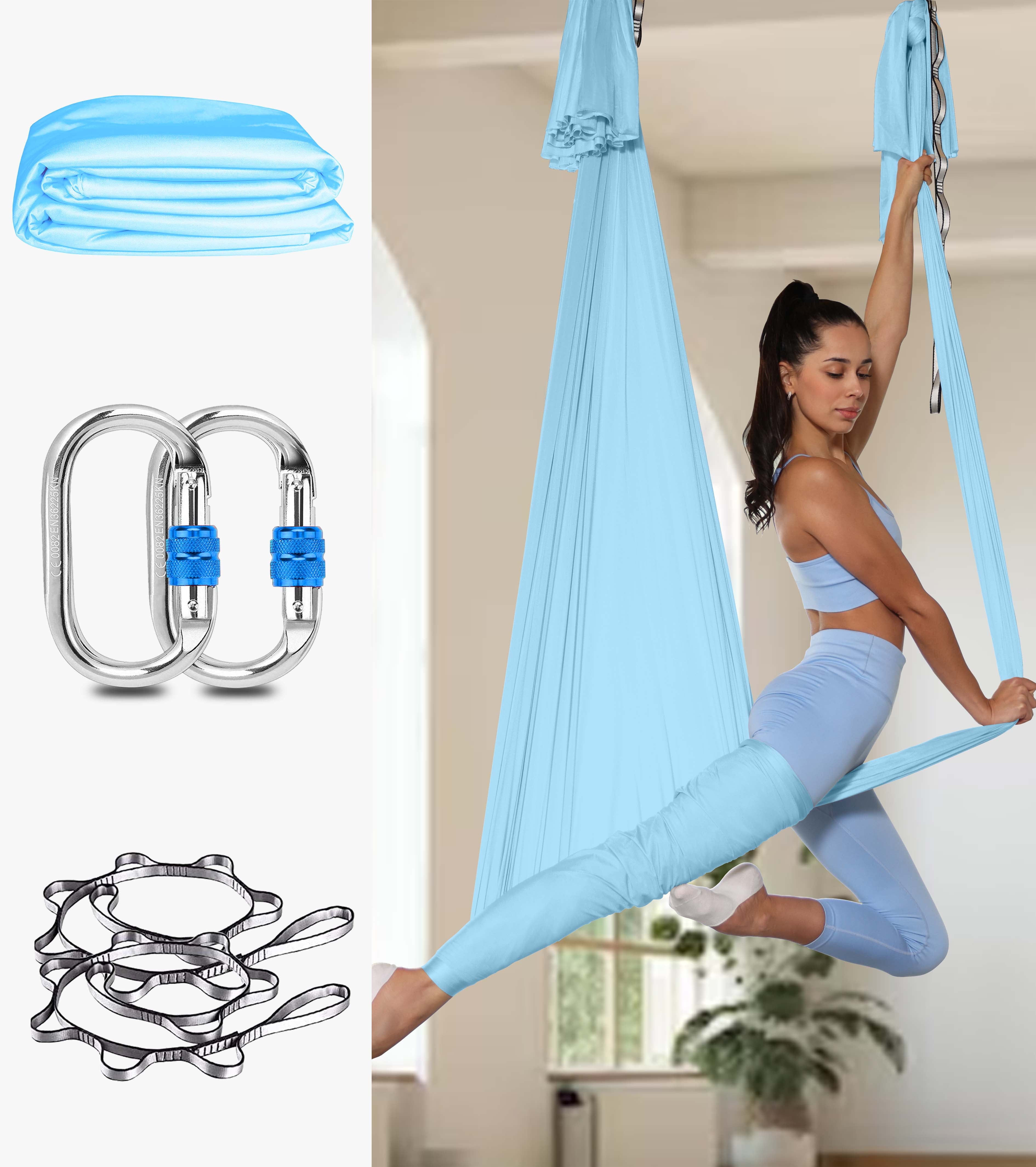 Orbsoul Deluxe Yoga Hammock (Grand Size 5.5 Yards) Includes Premium Aerial Nylon Silks, Complete ...