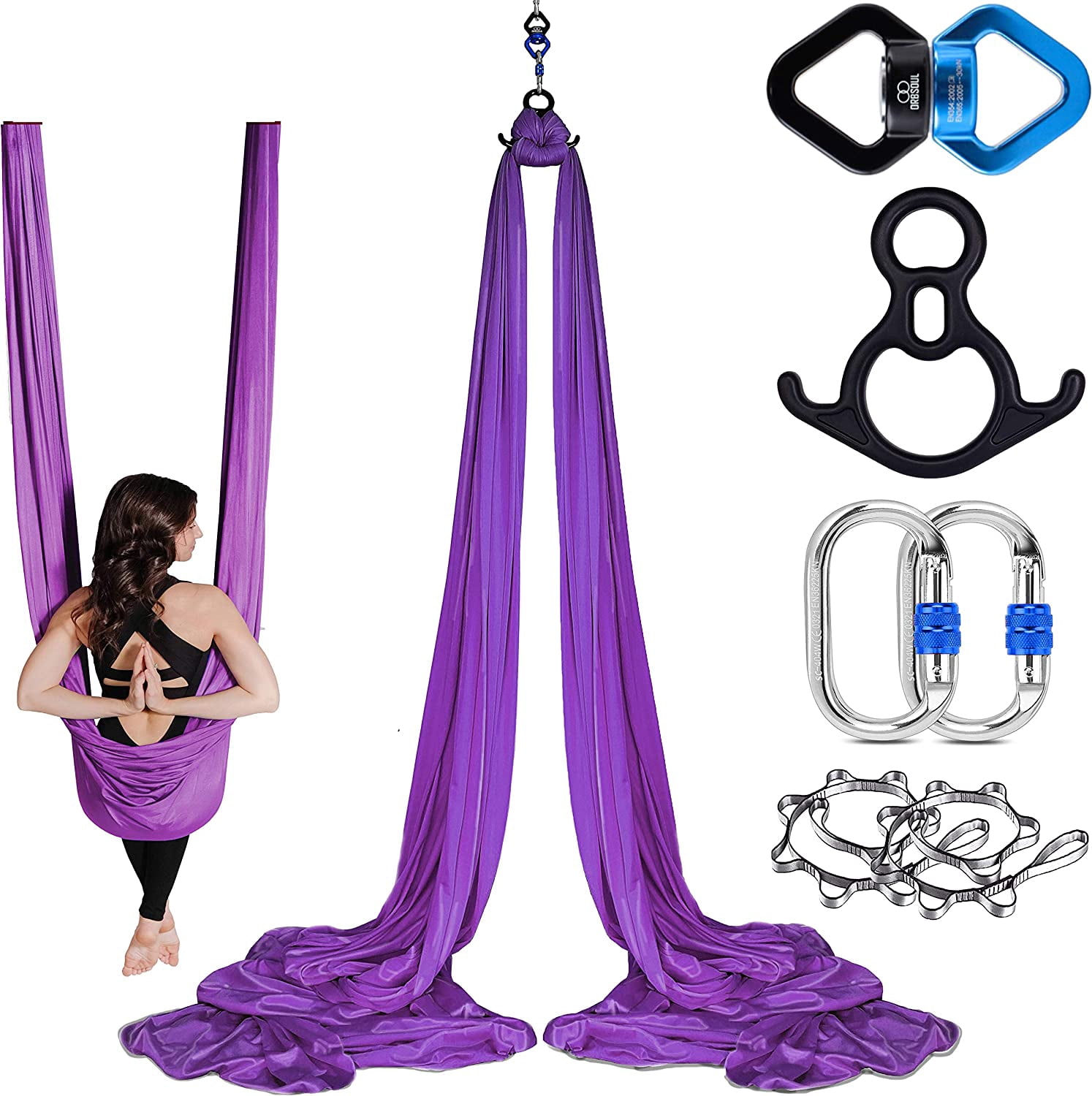 Orbsoul Deluxe Yoga Hammock (Grand Size 5.5 Yards) Includes Premium Aerial Nylon Silks, Complete ...