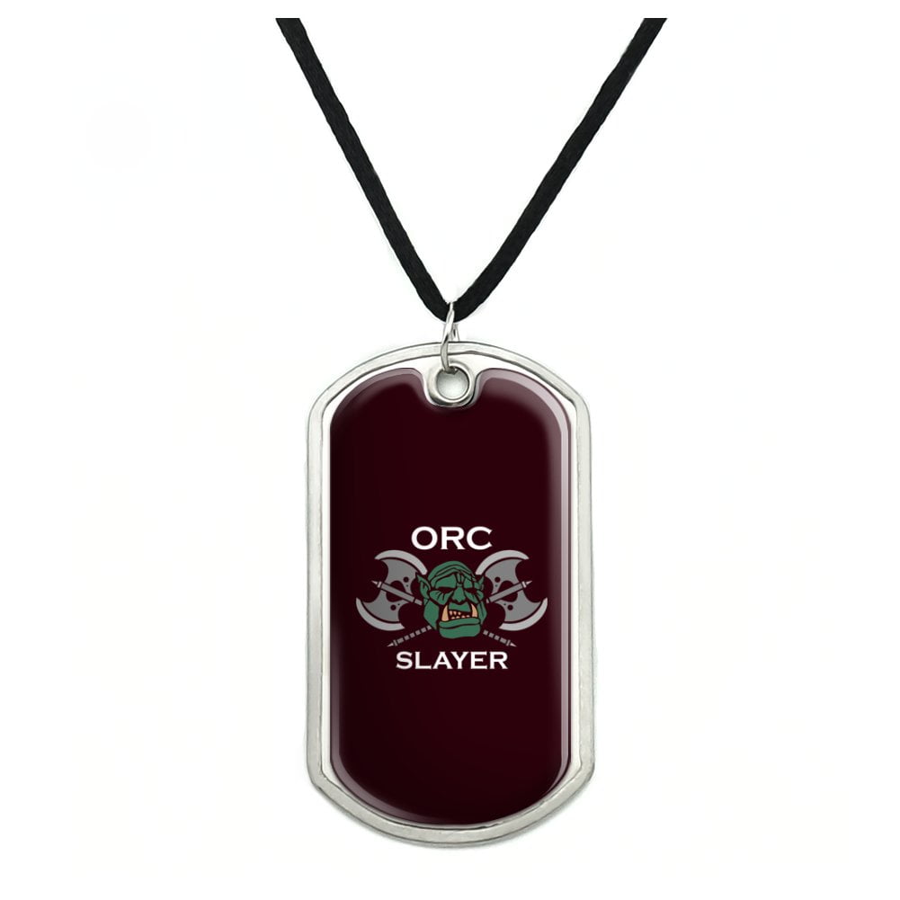Orc Slayer Fantasy Games RPG Axe Military Dog Tag Pendant Necklace with ...